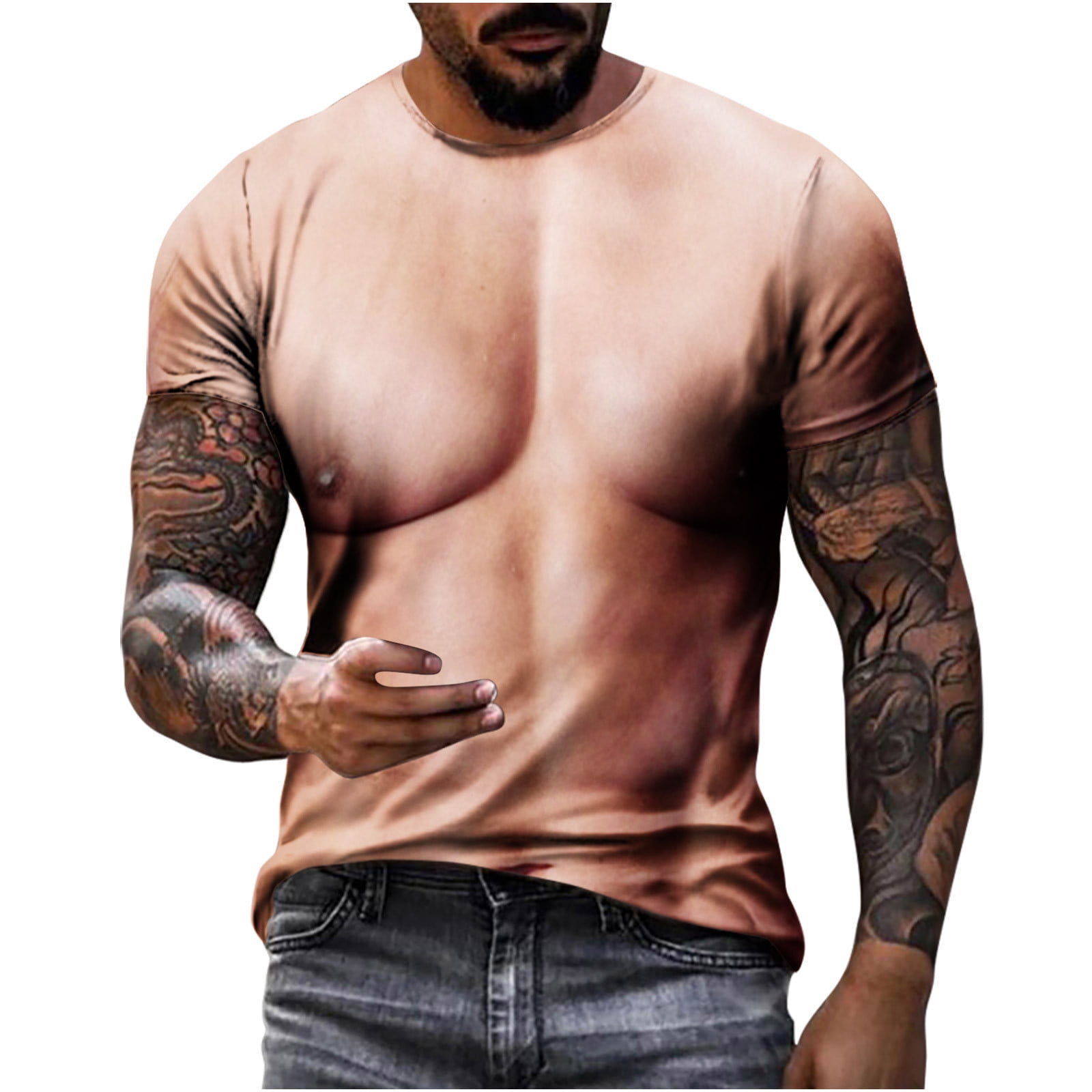 ZCFZJW Muscle Tee Shirts for Men,Fake Abs T Shirt Big and Tall Regular ...