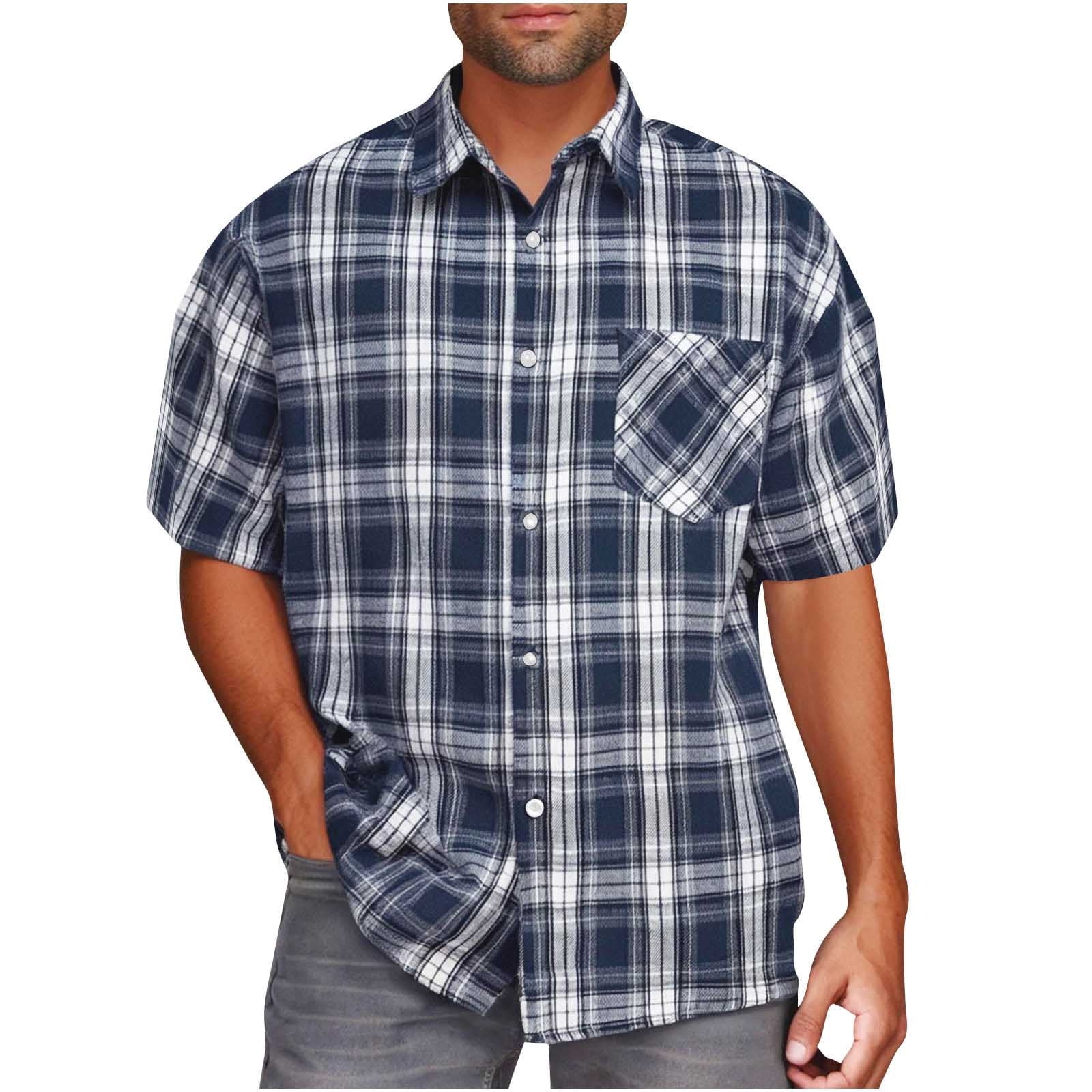 ZCFZJW Short Sleeve Shirts for Men Big and Tall Regular Fit Casual Plaid Button Down Shirt Mens ...