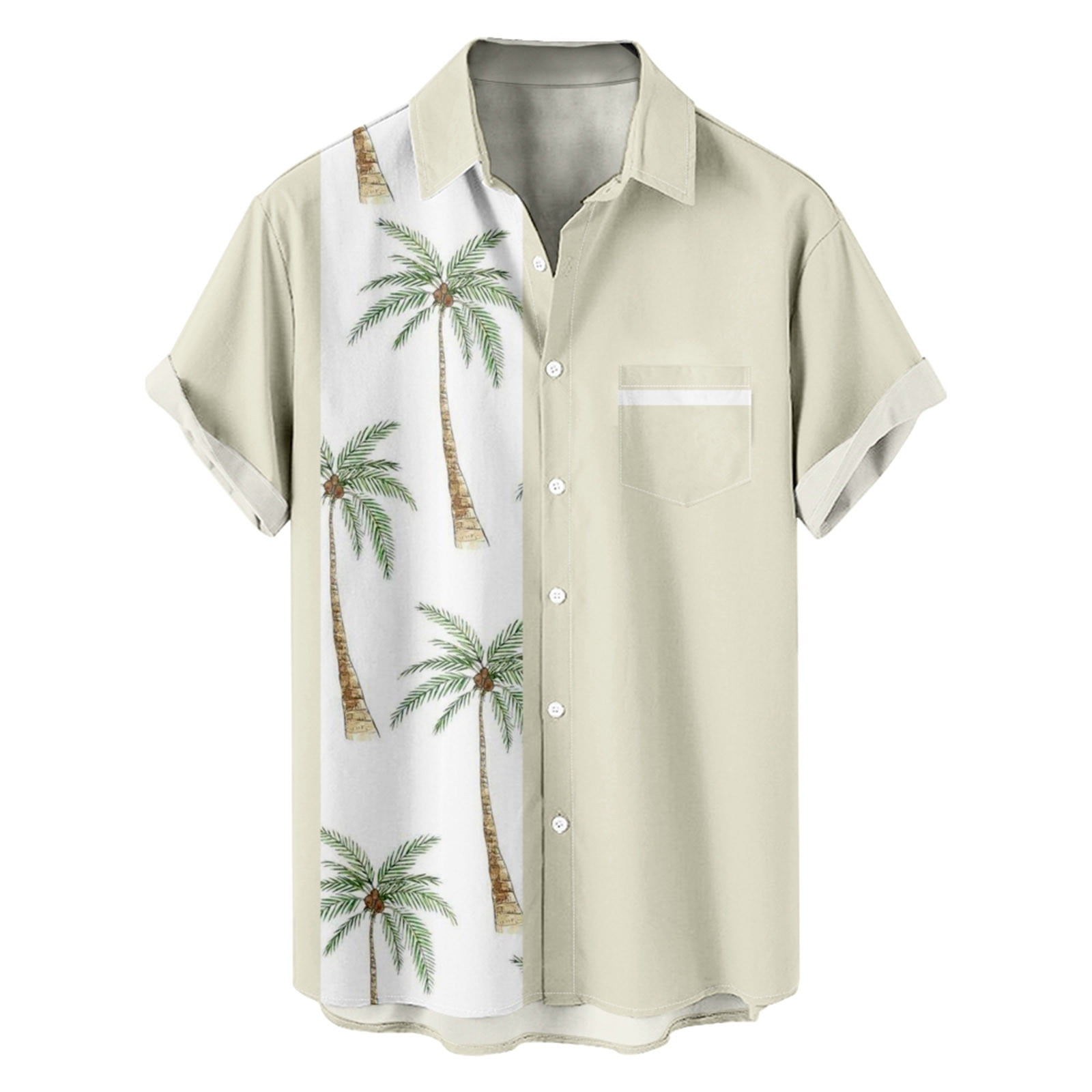 ZCFZJW Summer Men Beach Vacation Hawaiian Style Tops Trendy Short Sleeve Tropical Palm Tree ...