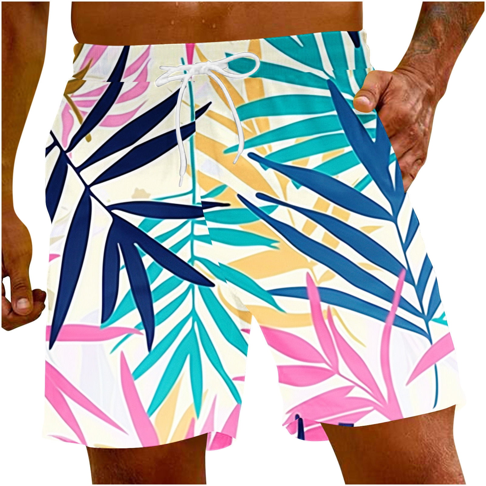 ZCFZJW Summer Tropical Palm Tree Print Swim Trunks for Men Big and Tall Regular Fit Casual ...