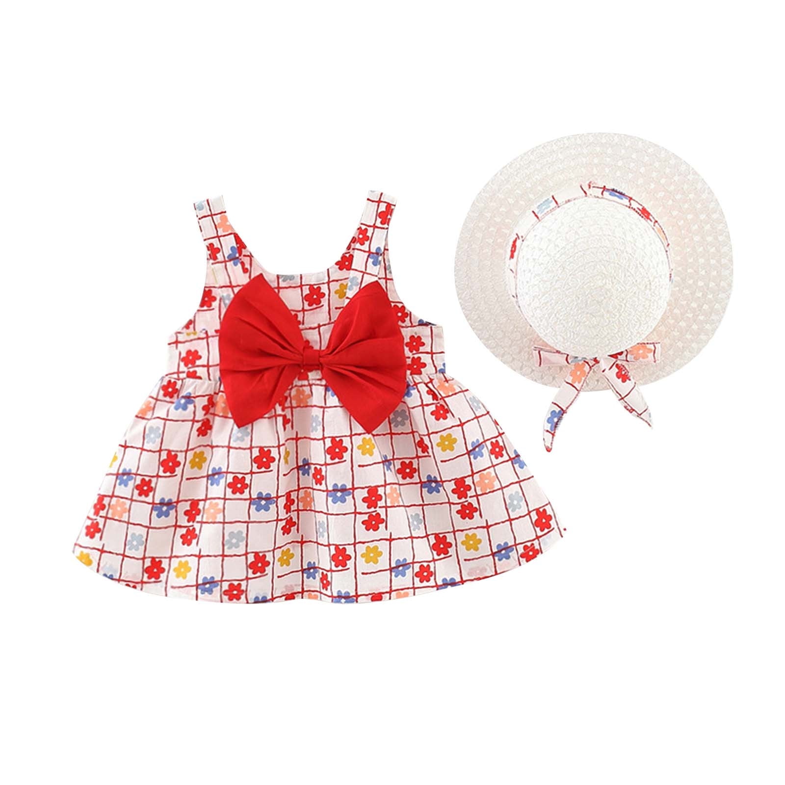 ZCFZJW Toddler Baby Girls Summer Hawaiian Holiday Dress + Straw Hat ...