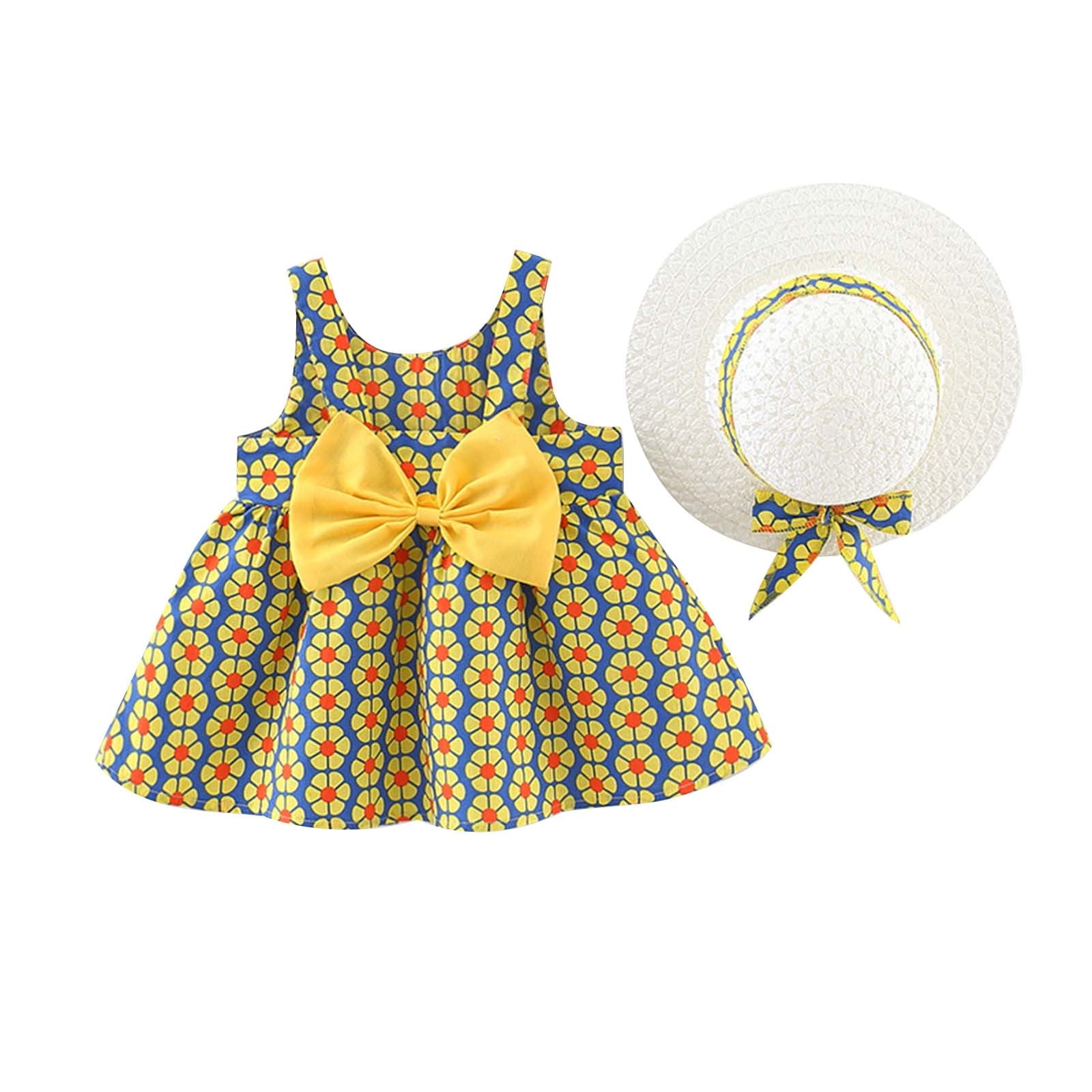 ZCFZJW Toddler Baby Girls Summer Hawaiian Holiday Dress + Straw Hat ...