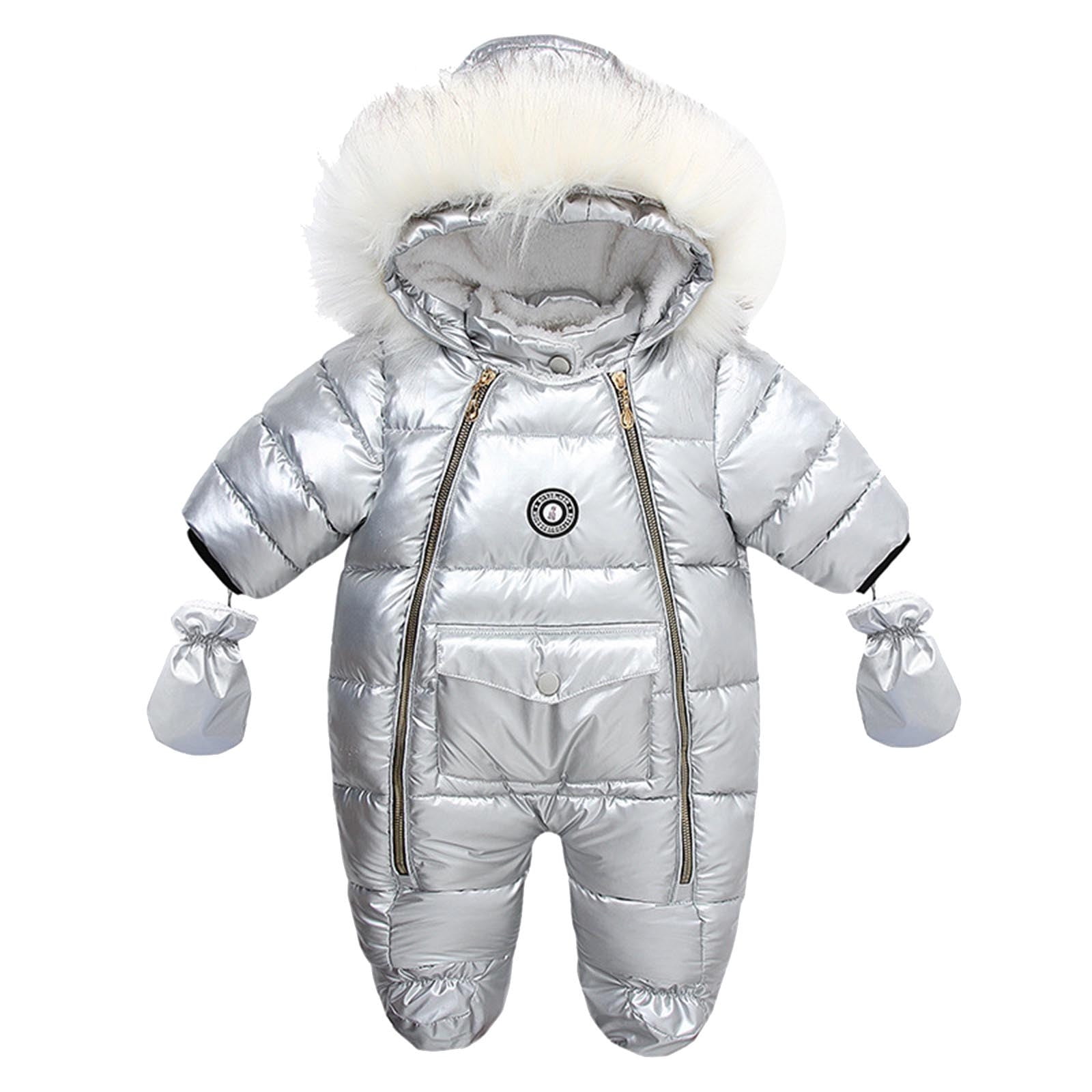 ZCFZJW Toddler Kids Warm Hooded Snowsuit Set Baby Boys Girls Long Sleeve Puffer Jumpsuit Thick ...