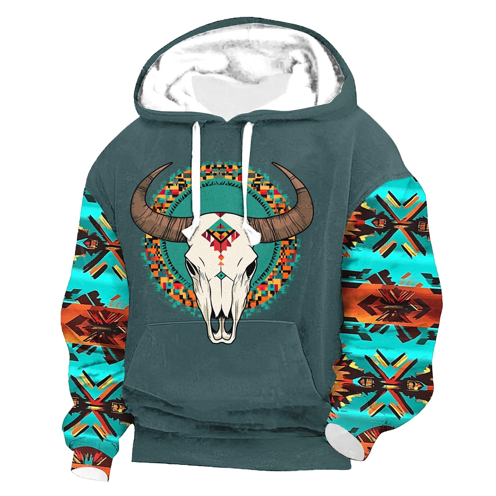 ZCFZJW Vintage Aztec Ethnic Style Print Hoodie Tops for Men Casual ...