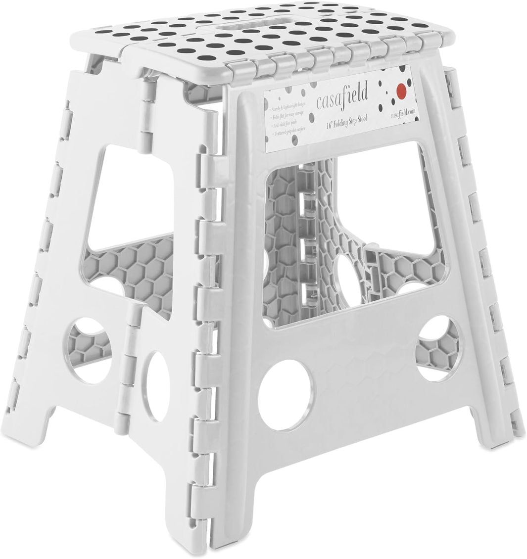 ZCLP 16" Folding Step Stool with Handle, White - Portable Collapsible ...