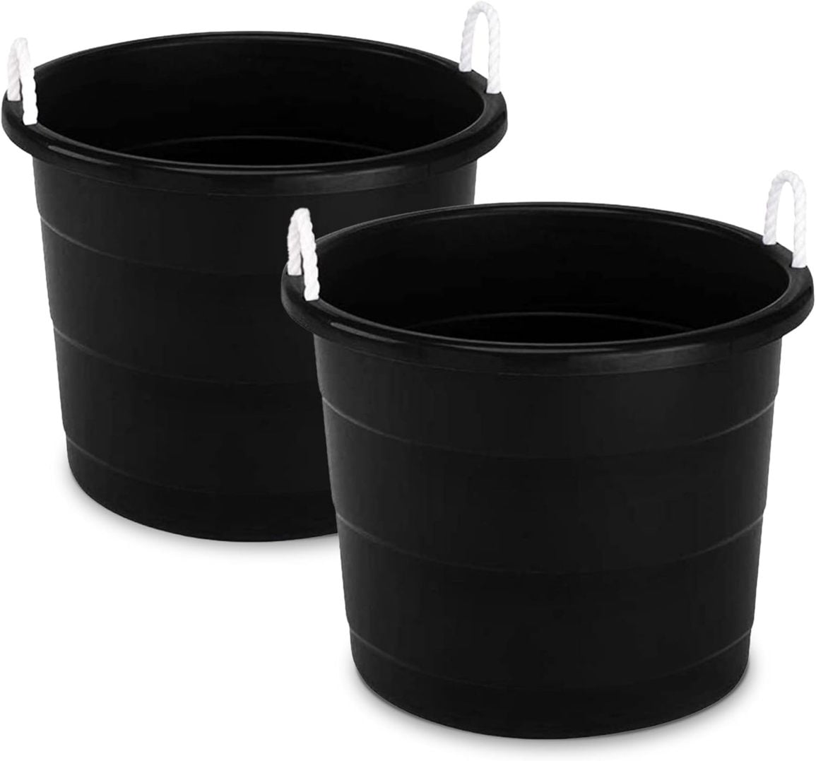ZCLP 2-Pack Utility Tub, Large Plastic Storage Bucket with Rope Handles ...