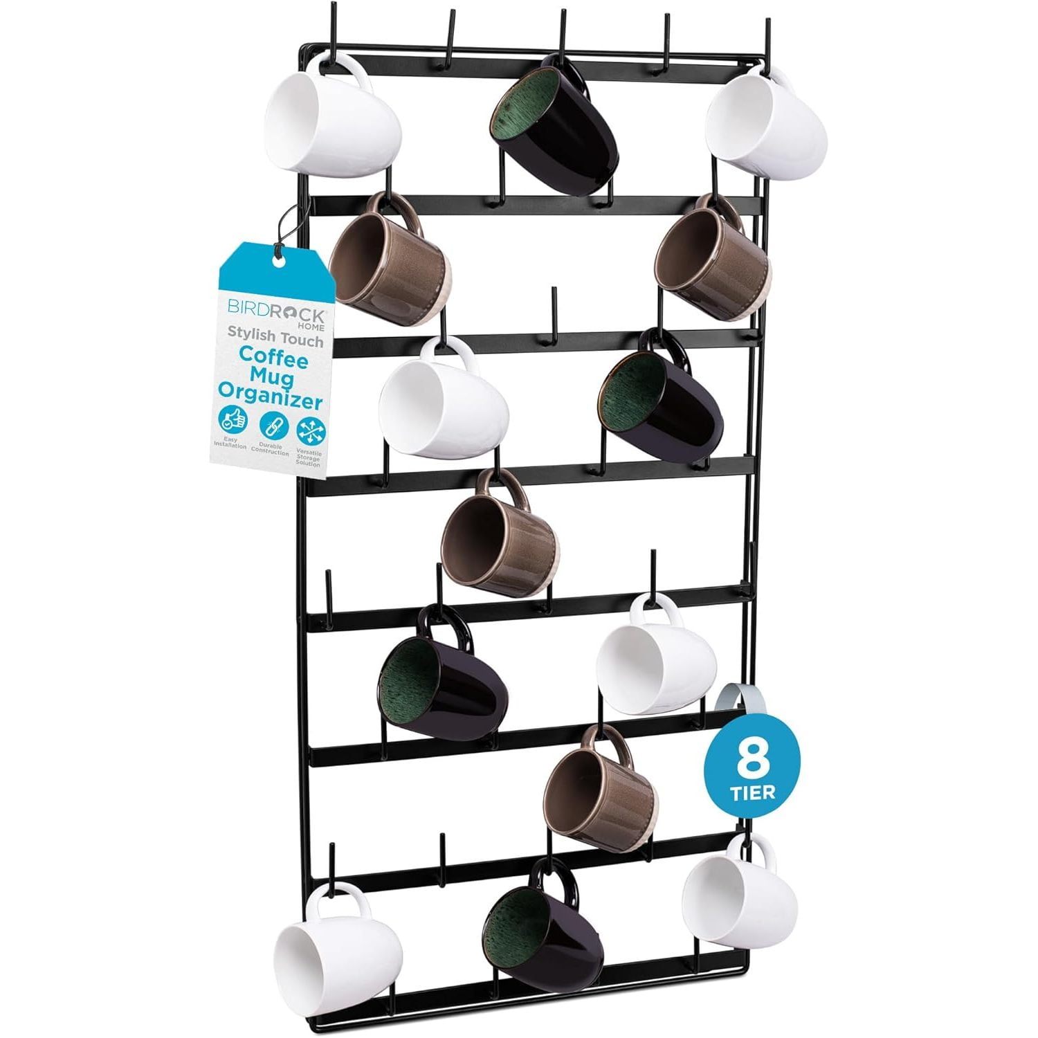 ZCLP 36 Peg Coffee Mug Organizer Wall - 8 Tier Wall Mounted Coffee Mug ...