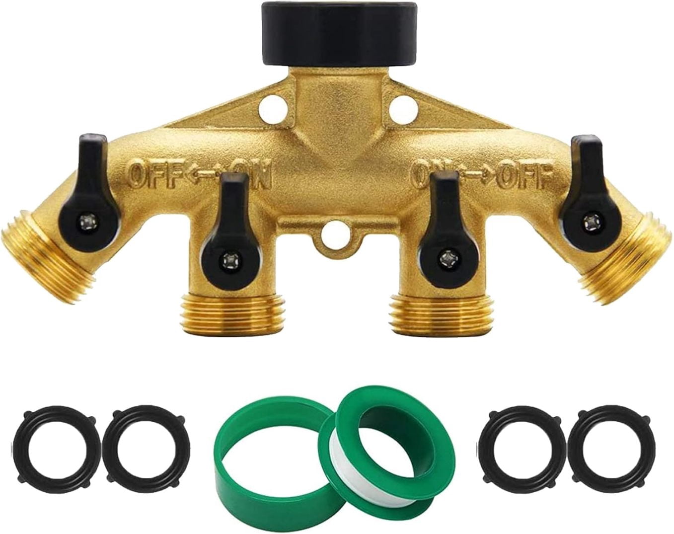 ZCLP 4 Way Garden Hose Splitter 100% Solid Brass Outdoor Faucet Spigot ...