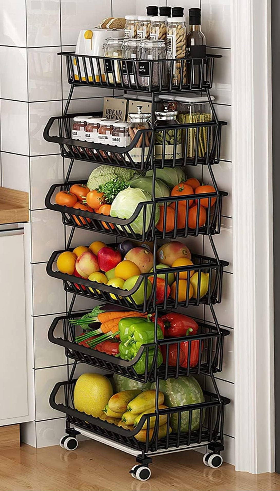 ZCLP 6 Tiers Stackable Kitchen Storage Organzier Cart with Wheels ...