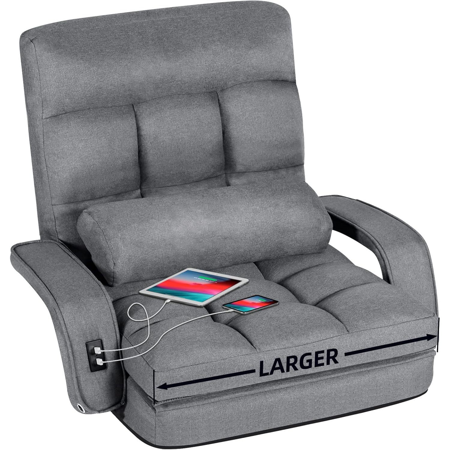 ZCLP Comfy Floor Chair Bedroom 2 USB Charging Ports, 5-Position Couch ...