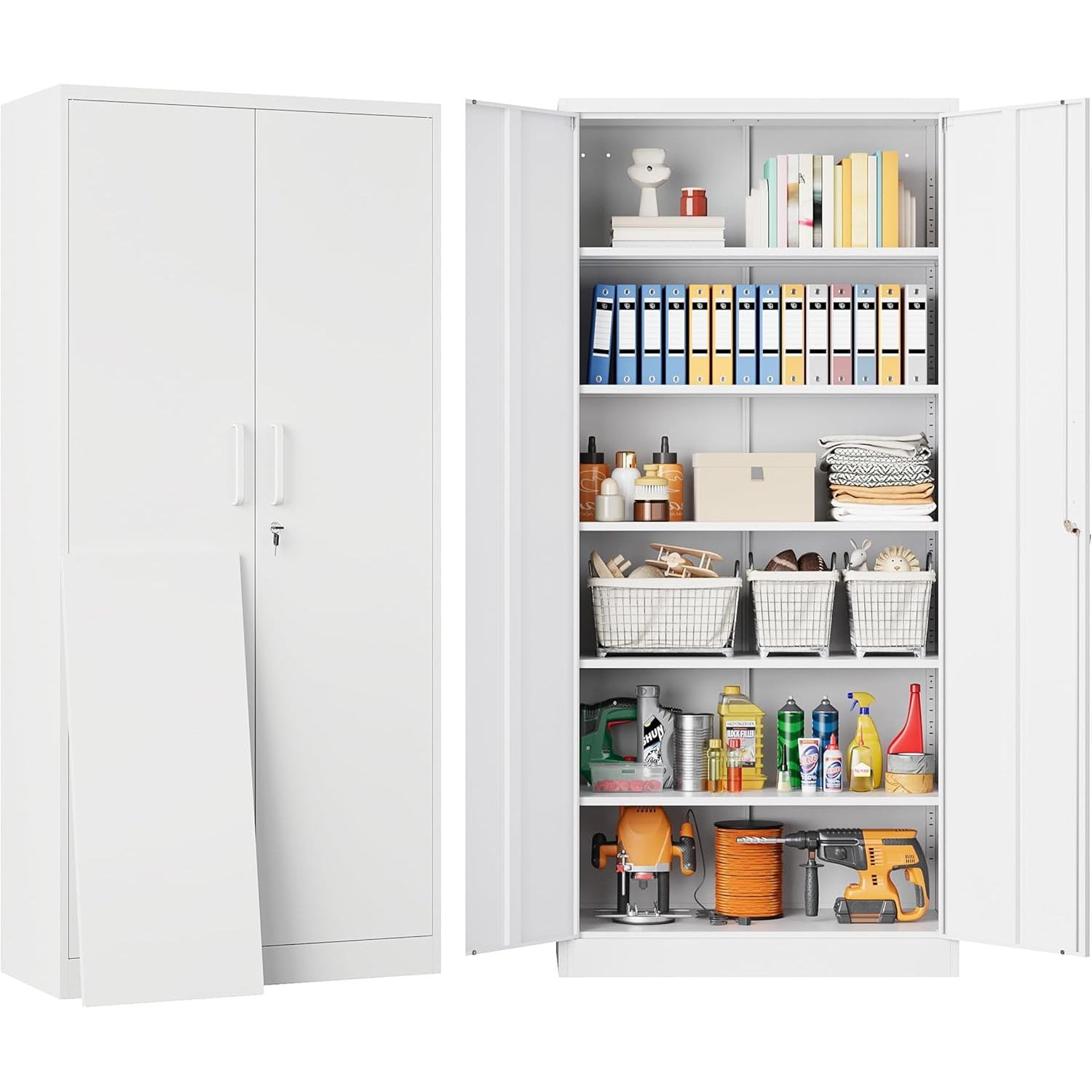 ZCLP White Metal Storage Storage Cabinet with 5 Adjustable Shelves ...