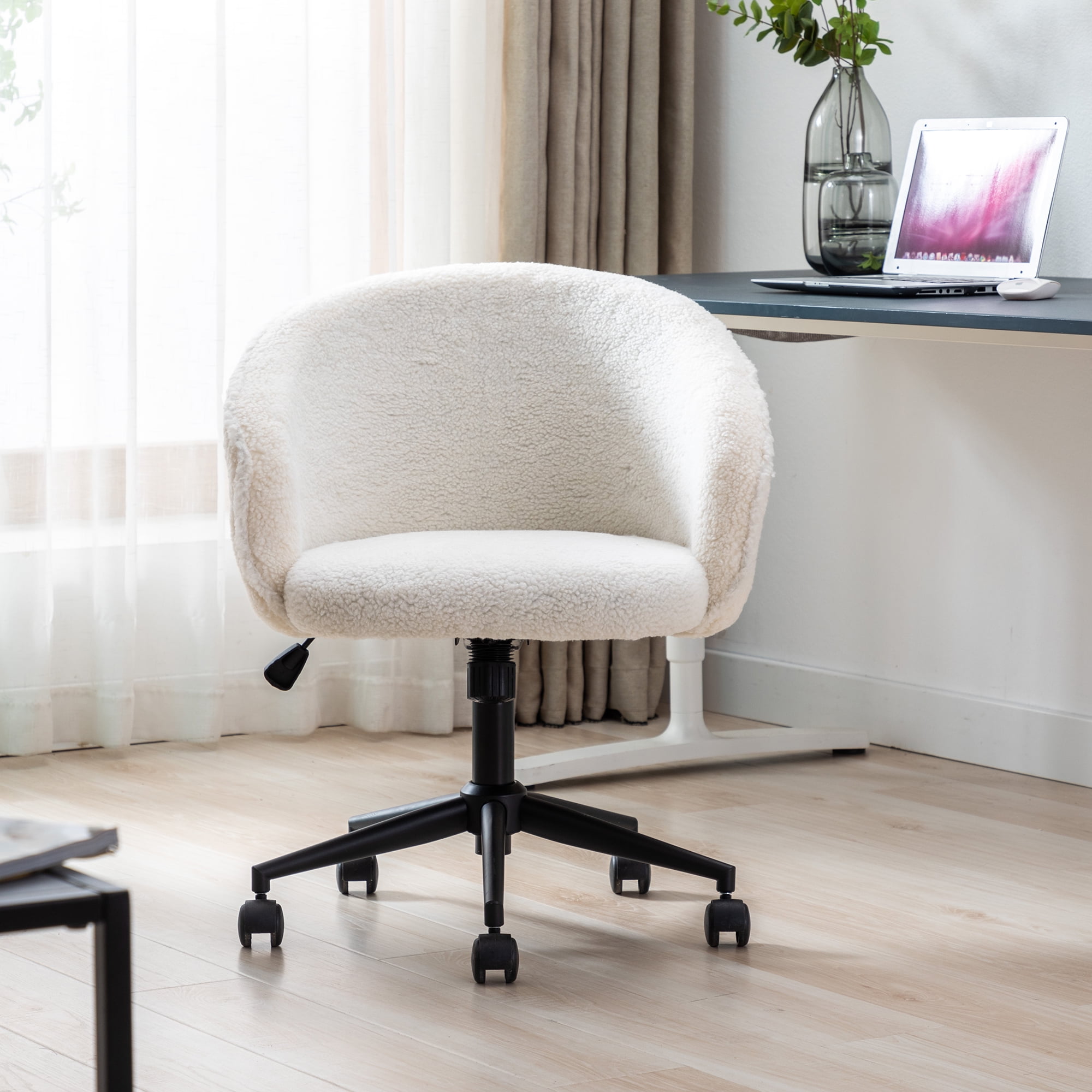 ZCOER Desk Chair Faux Fur Task Chair,Modern Cute Accent Armchair Swivel ...
