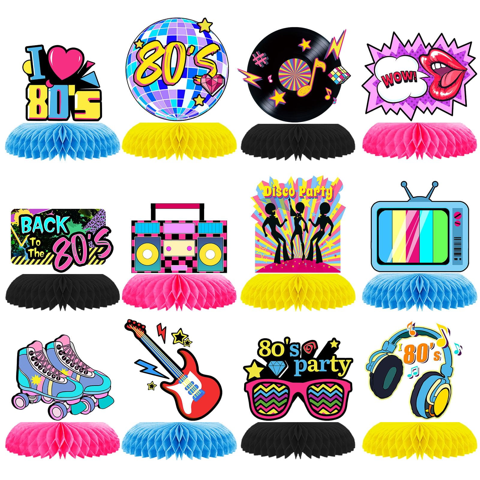 ZCPTZ 12 Pcs 80s MMF7 Party Decorations Retro Honeycomb Centerpieces ...