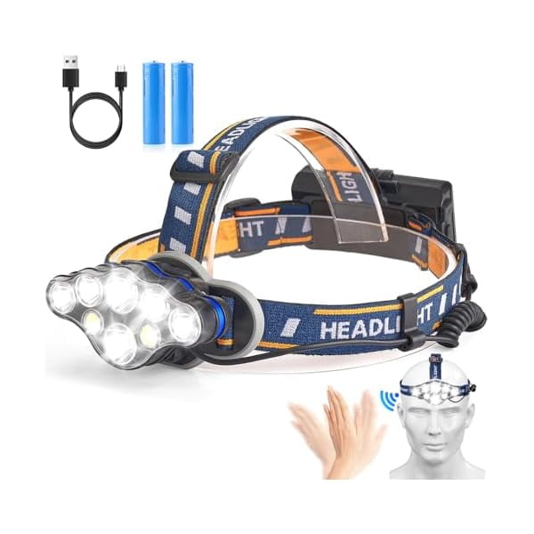 ZCRechargeable Headlamp,18000 Lumen Bright 8 Led Head Lamp, 16 Modes ...