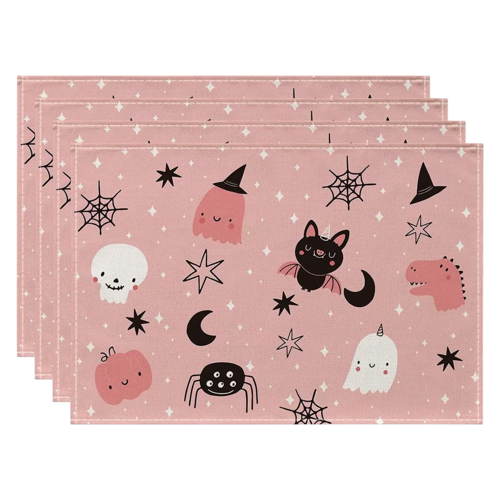 ZCSKFIN 4Pcs Halloween Placemats Set, Seasonal Spooky Designs Table ...