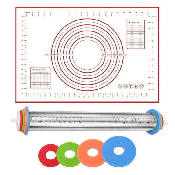 ZCSKFIN Adjustable Thickness Rolling Pin and Baking Mat Set, Includes ...