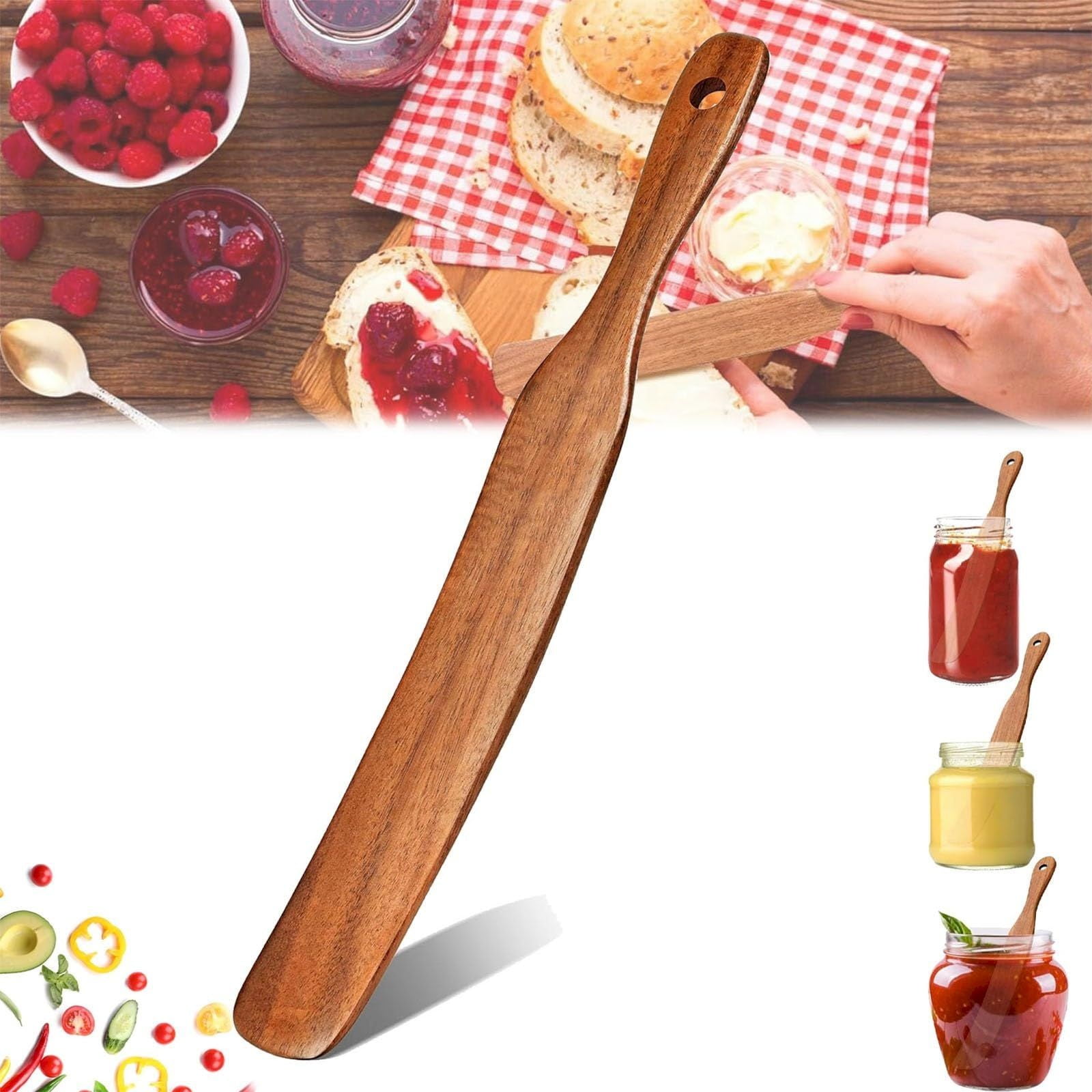 ZCSKFIN Skinny Spurtle Dough Whisk Wooden Kitchen Tool for Nonstick ...