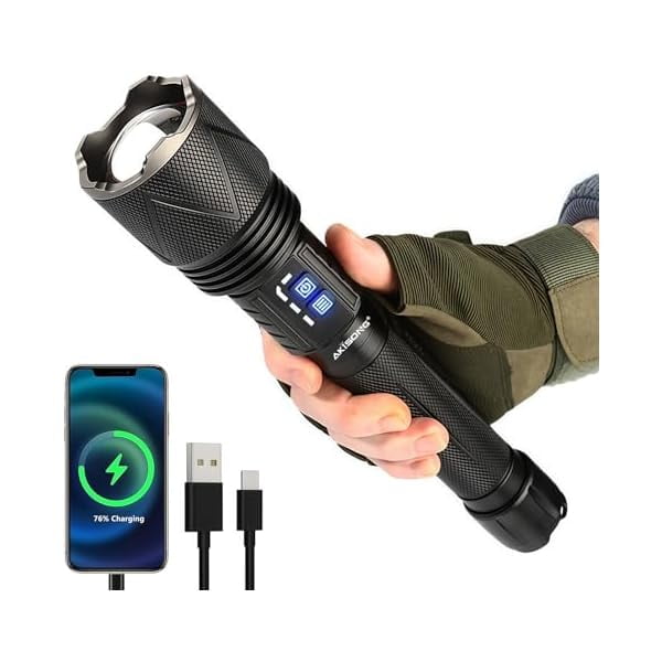 ZCSuper Bright Tactical Flashlight,10000 High Lumens XHP360 USB-C ...