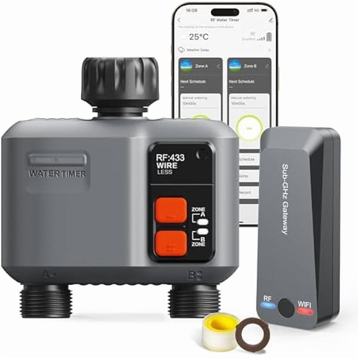 ZCWiFi Sprinkler Timer 2 Zone with 984 Feet RF Gateway, 2 Outlet Smart ...
