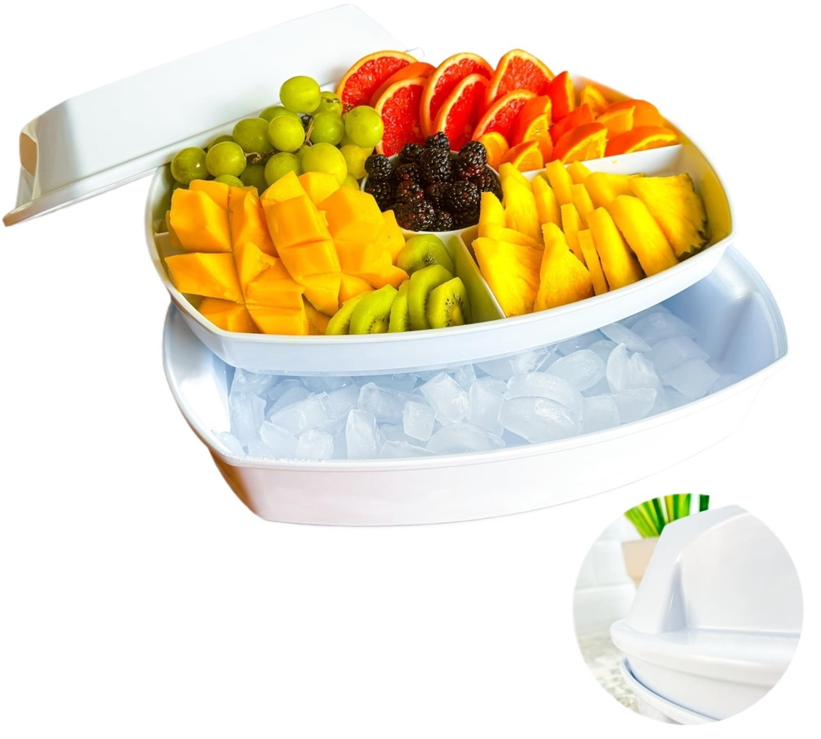 ZD 15" Stone-Colored Chilled Serving Tray 3-Tier Ice Party Platter with ...