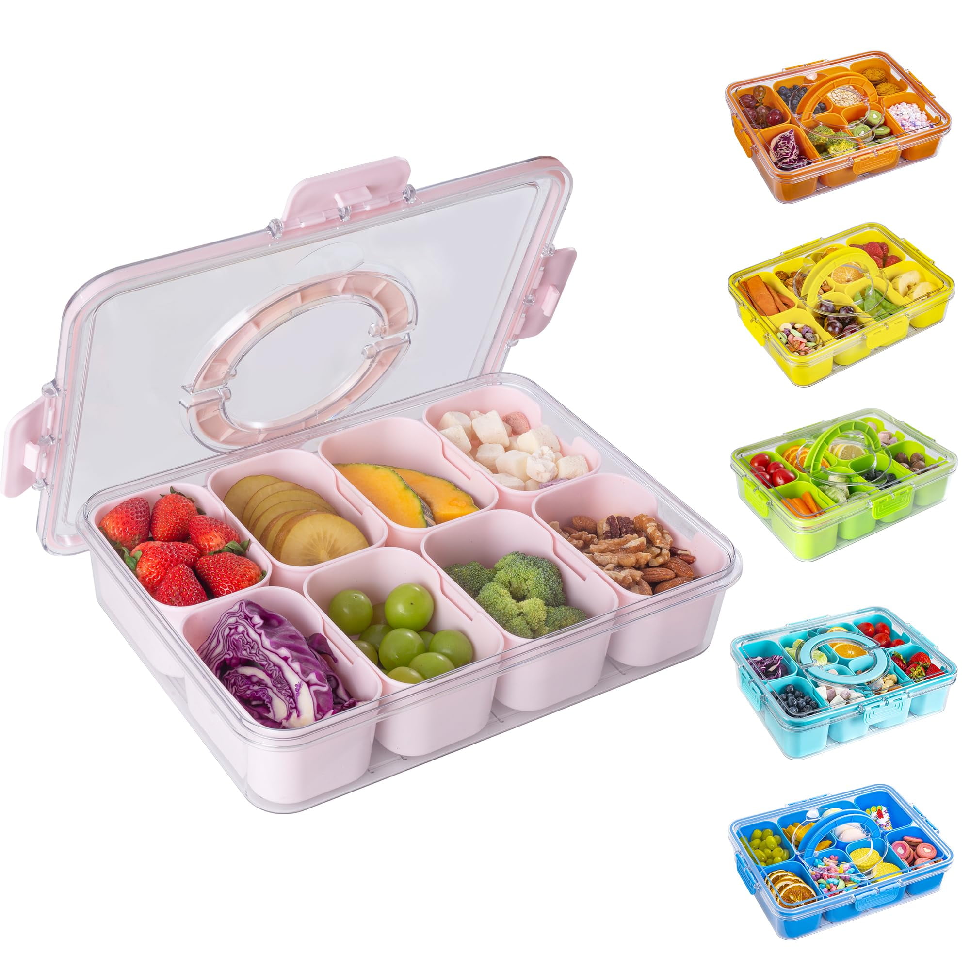 ZD Divided Snack Serving Tray with Lid and Handle travel Snackle Box ...