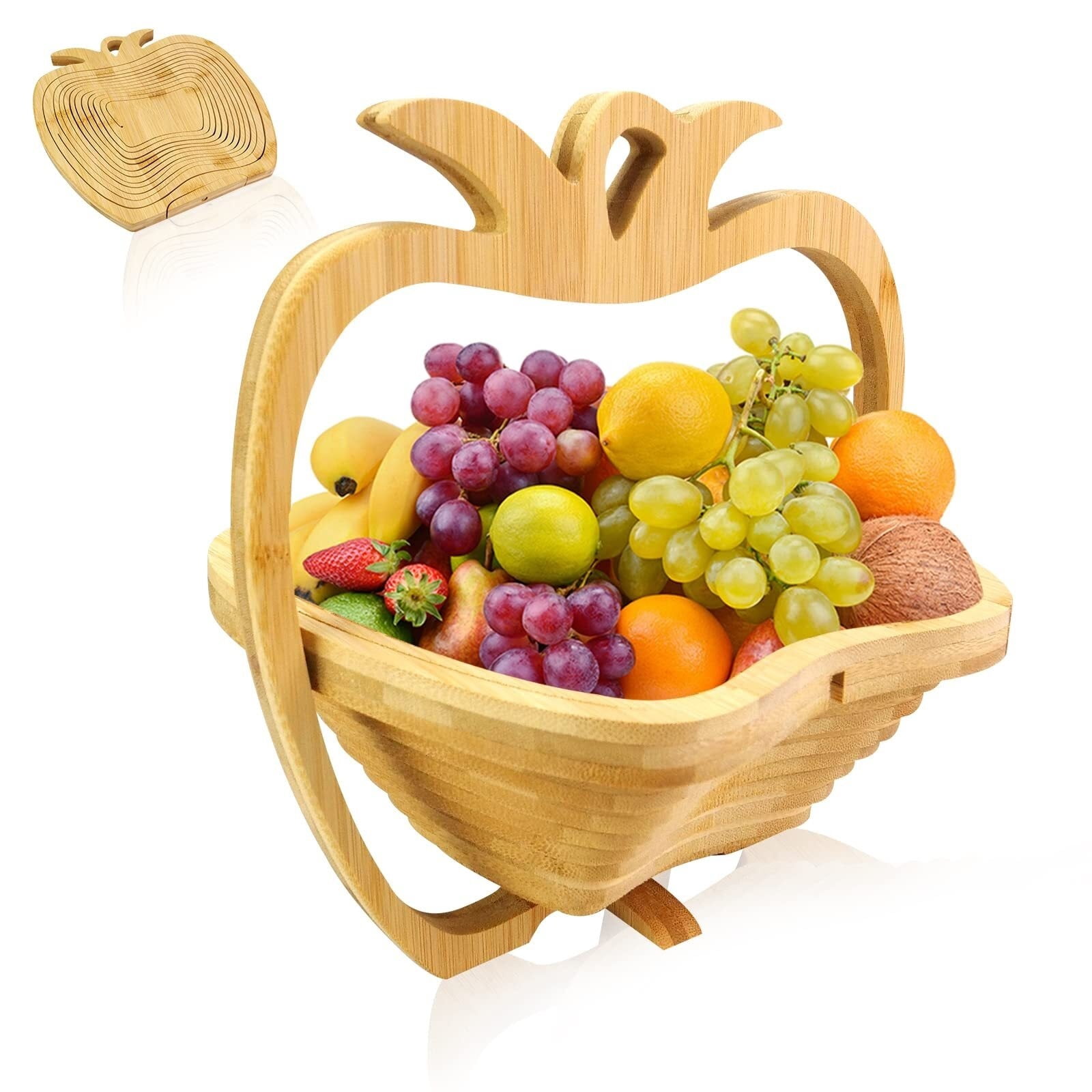 ZD Foldable Fruit Basket Gift Bamboo Fruit and Veggie Basket,Fruit Bowl ...