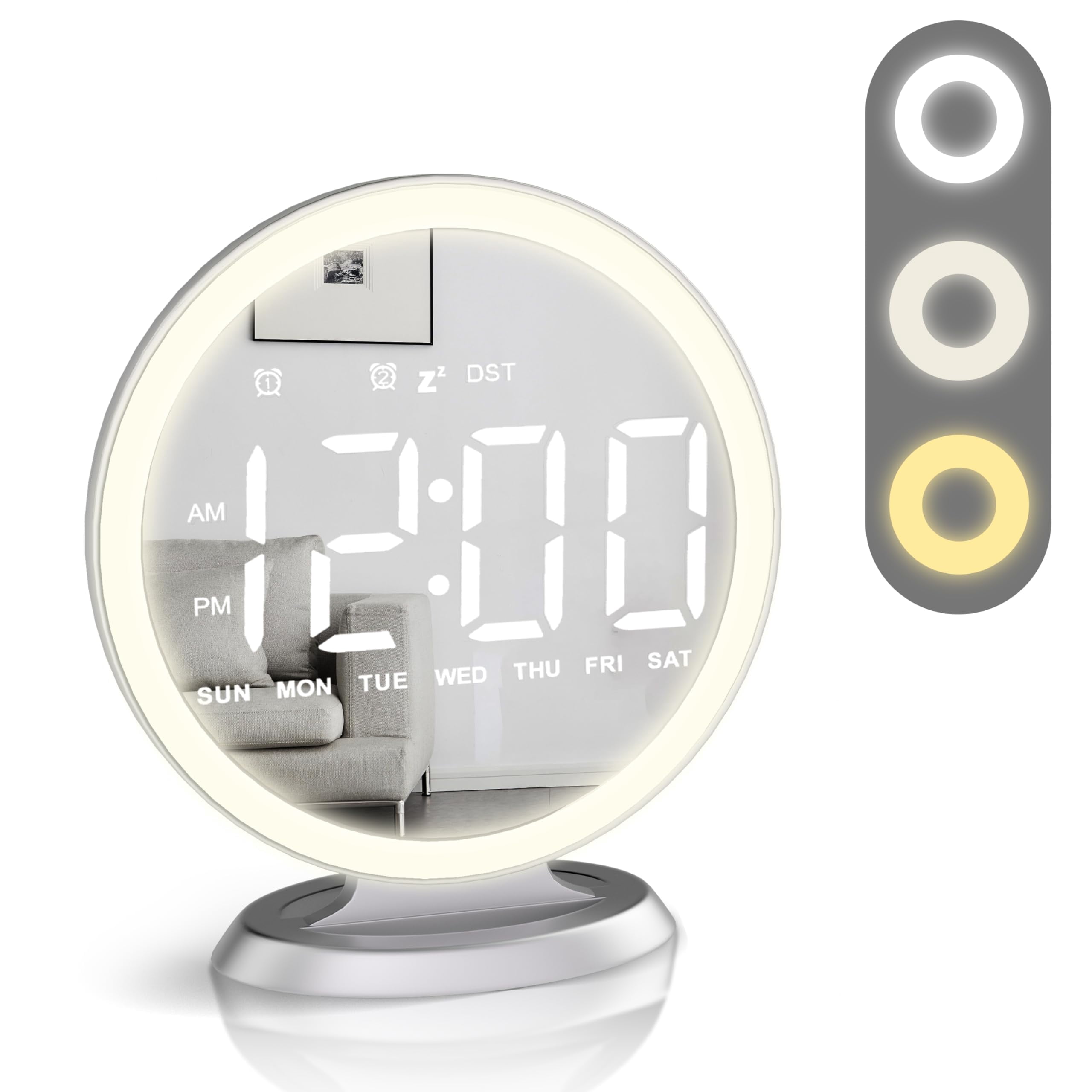 ZD LED Digital Alarm Clock, Mirror Surface for Makeup, with Diming ...