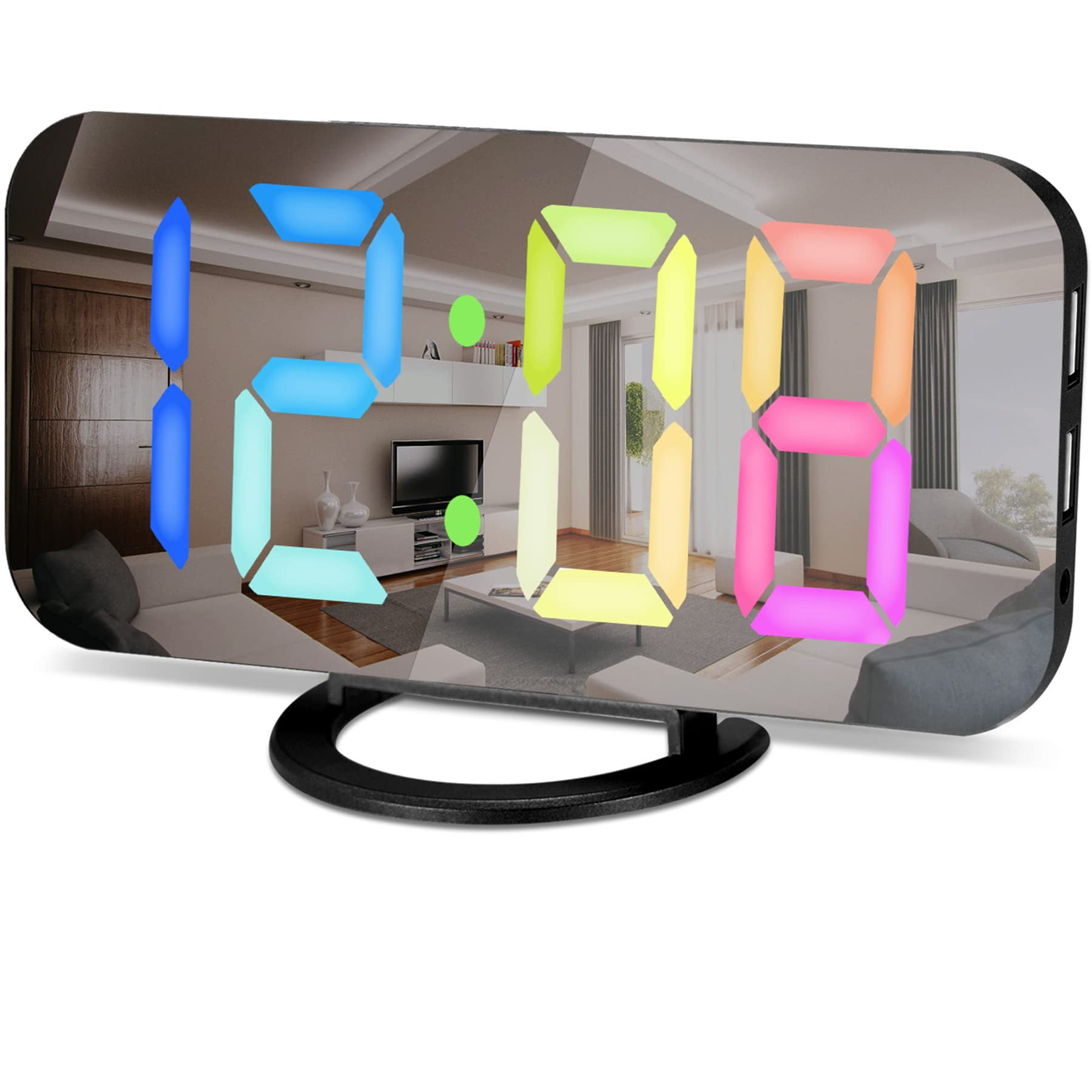 ZD LED and Mirror Desk Clock Large Display,with Dual USB Charger Ports ...