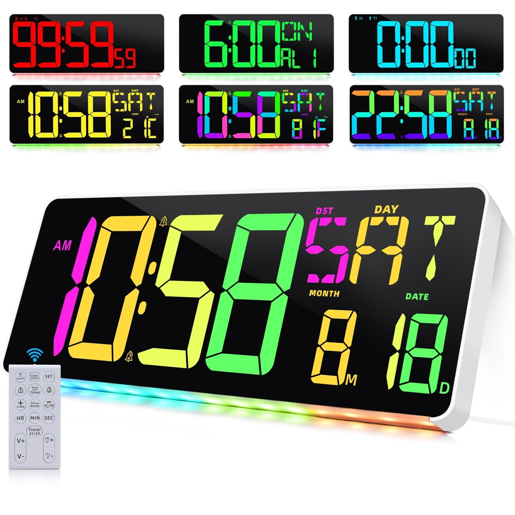ZD Large Digital Wall Clock with Remote Control 17.2" LED Large Display ...