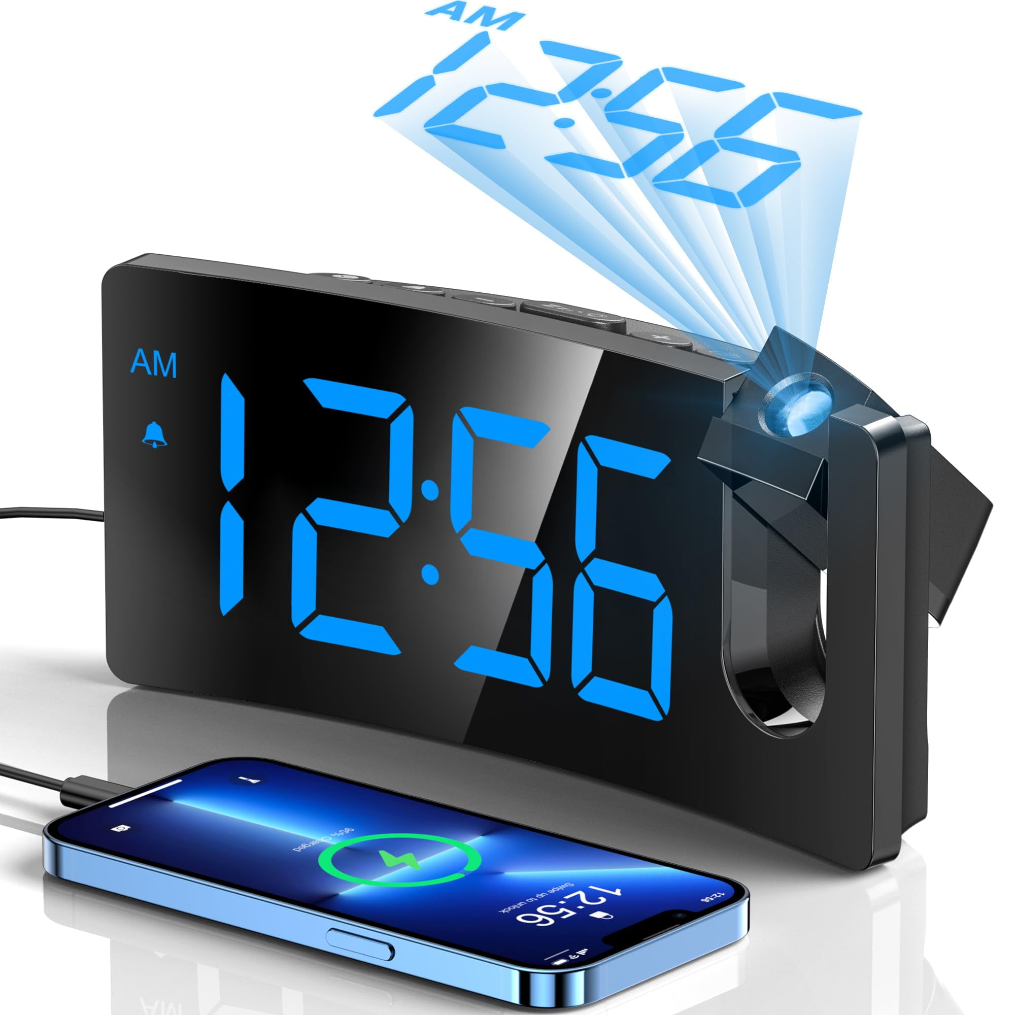ZD Projection Alarm Clock, Digital Clock with 180° Rotatable Projector ...