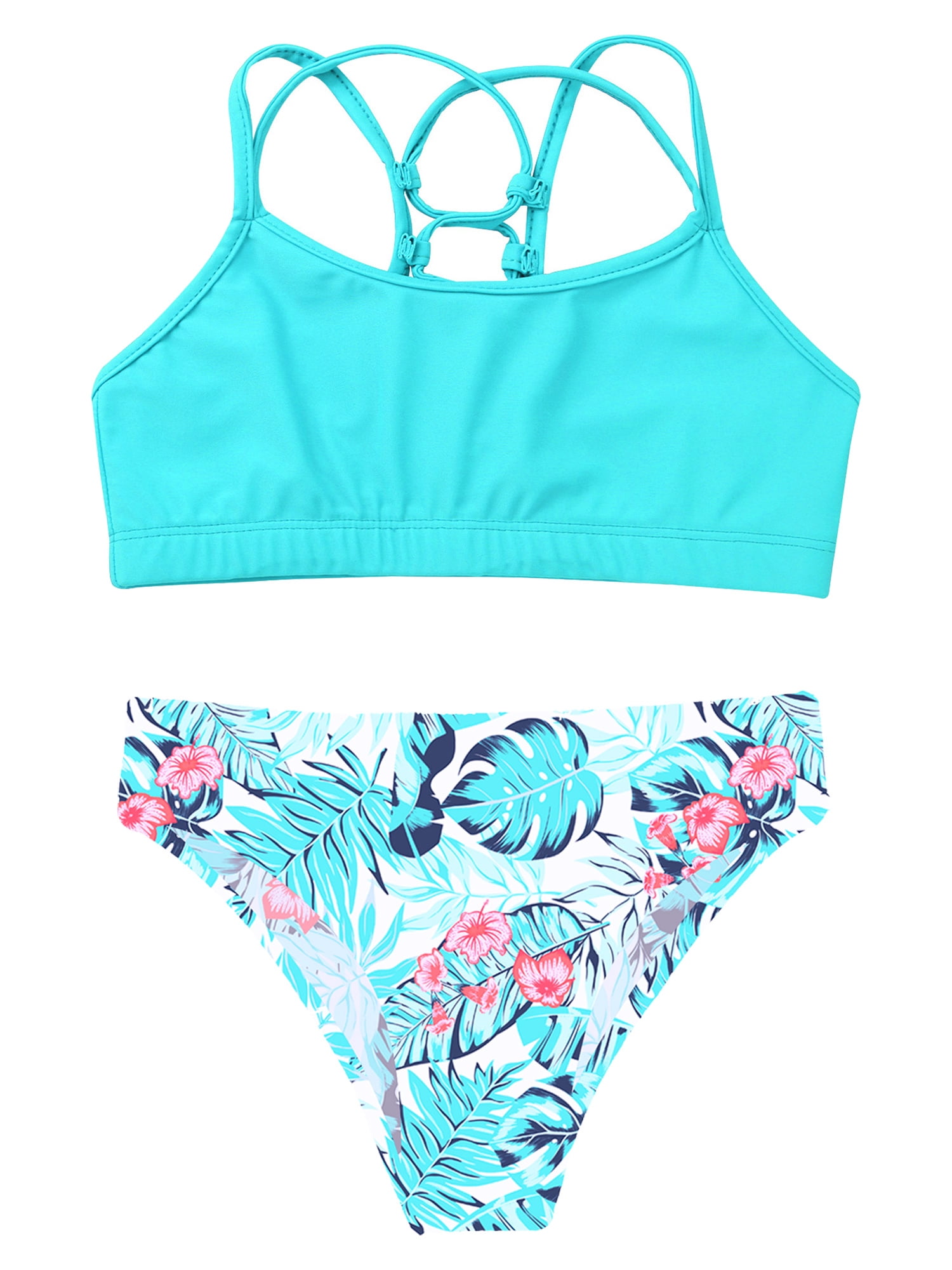 ZDHoor Girl's 2 Piece Bathing Suits Strappy Back Cross Bikini Set ...