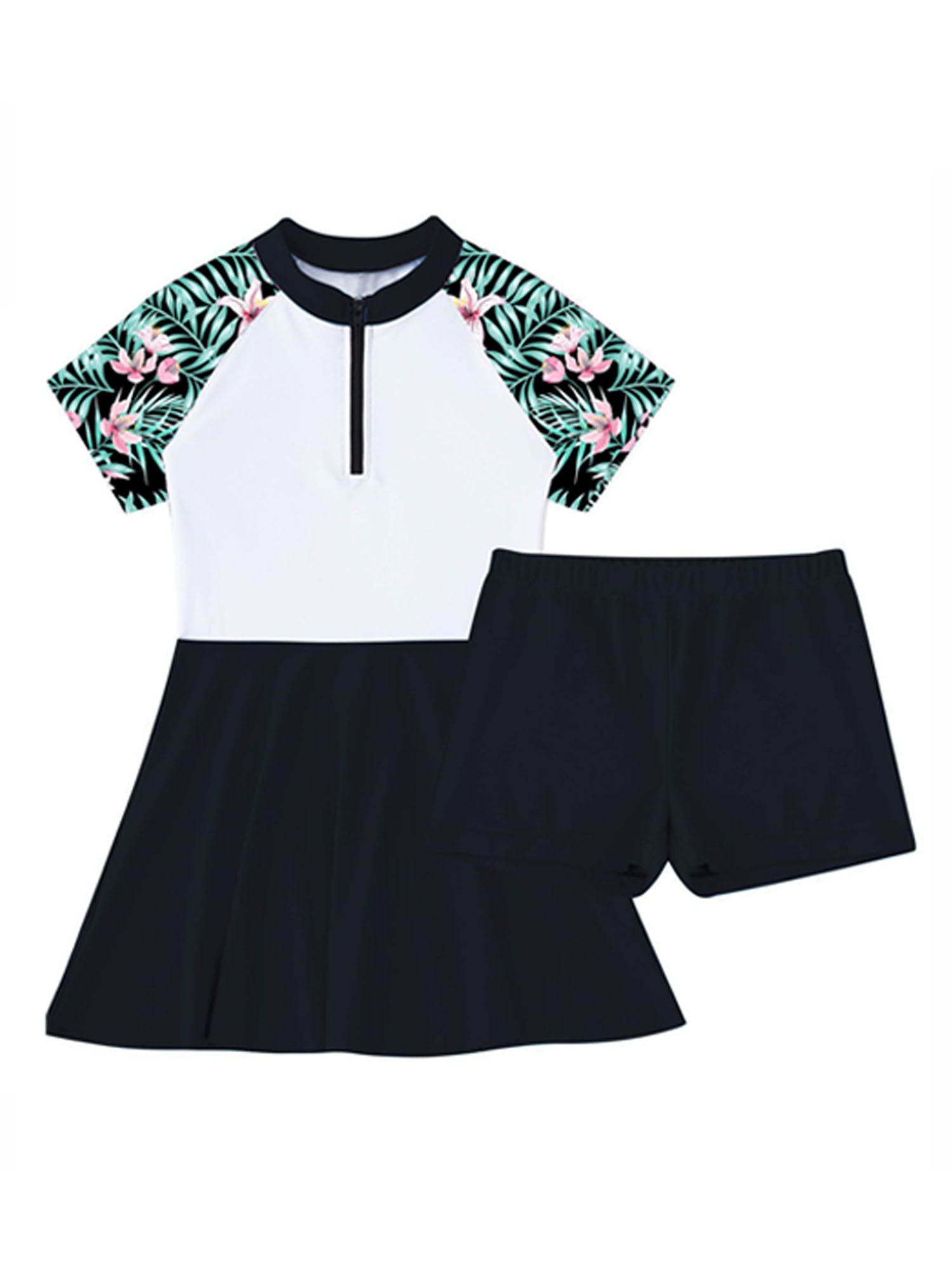 ZDHoor Girls 2 Pcs Short Sleeve Rashguard Shirts with Swim Skirts ...