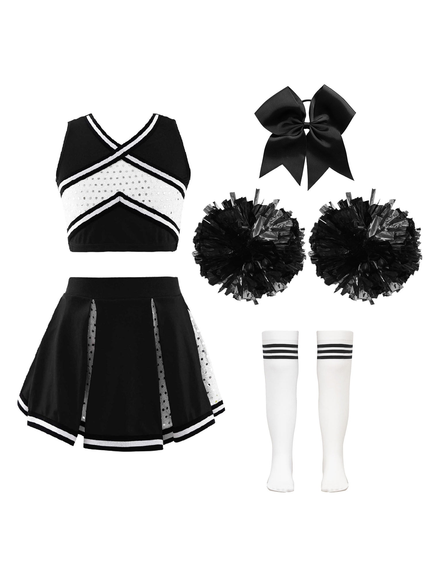 ZDHoor Girls 2Pcs Cheers Outfit Cheer Leading Set Crop Top with Skirt ...