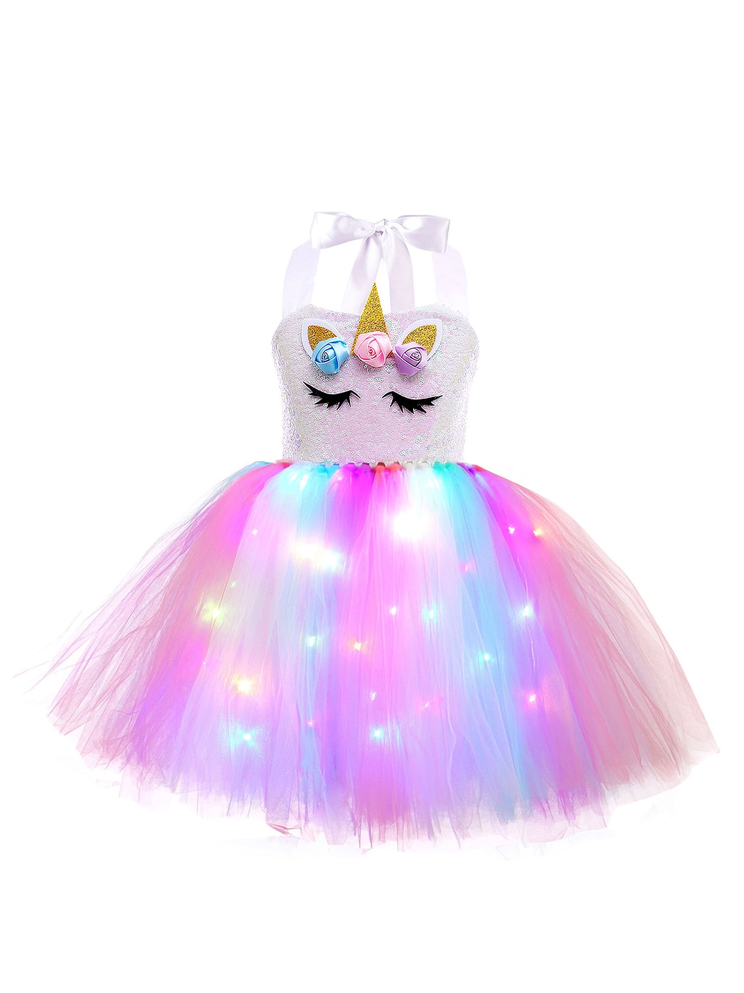 ZDHoor Girls Cartoon Princess Costume Halloween Tutu Dresses LED Light ...