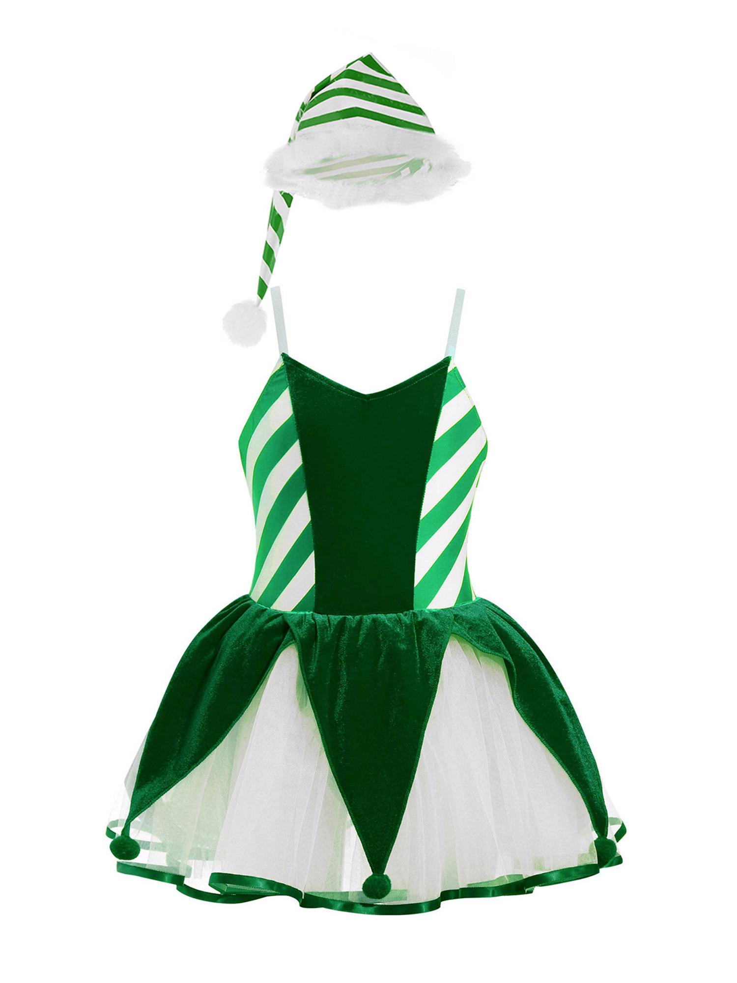 ZDHoor Girls Christmas Candy Cane Costume Ballerina Sleeveless Cami ...