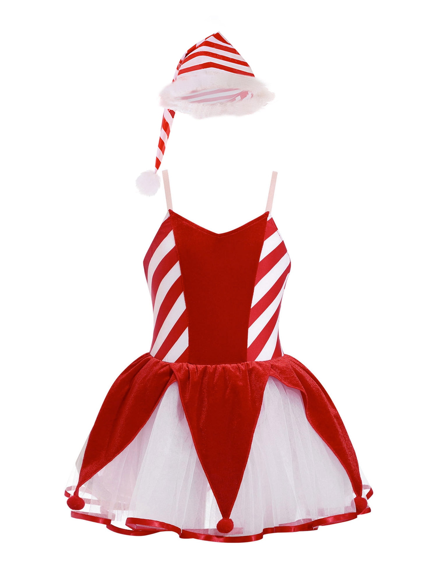 ZDHoor Girls Christmas Candy Cane Costume Ballerina Sleeveless Cami ...