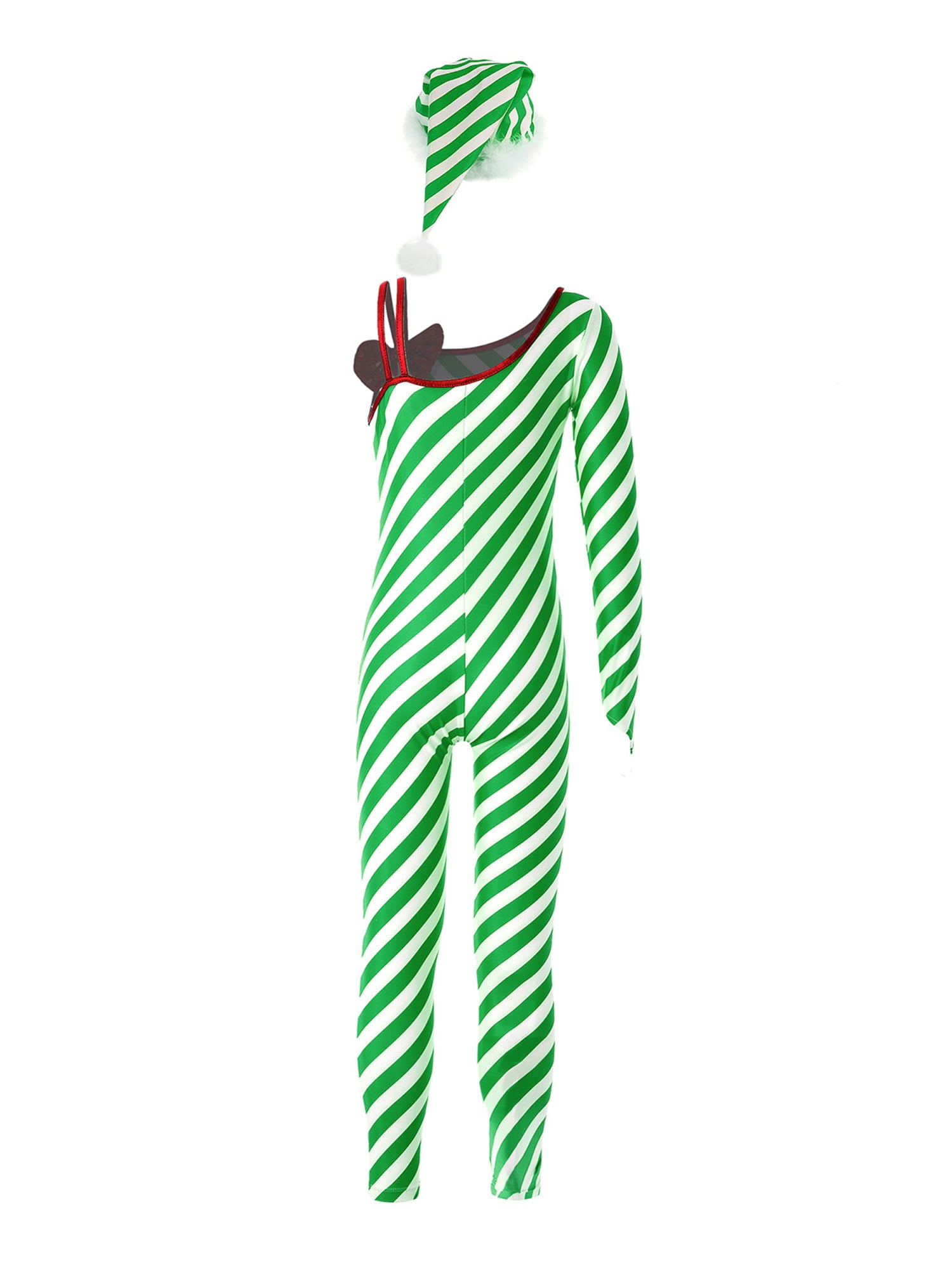 ZDHoor Girls Christmas Candy Cane Striped Dance Unitard Jumpsuit Stage ...
