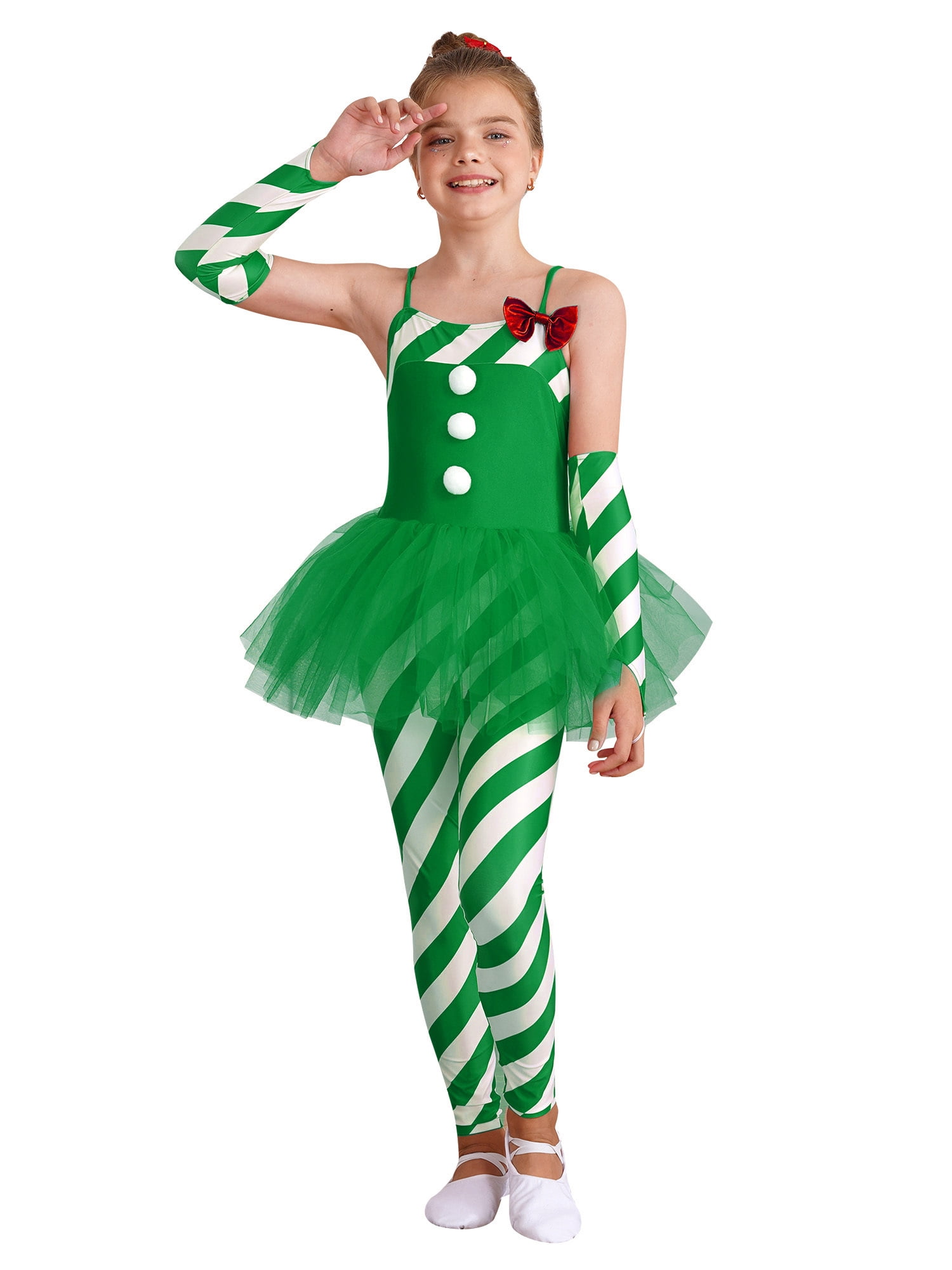ZDHoor Girls Christmas Candy Cane Striped Sequins Dance Unitard ...