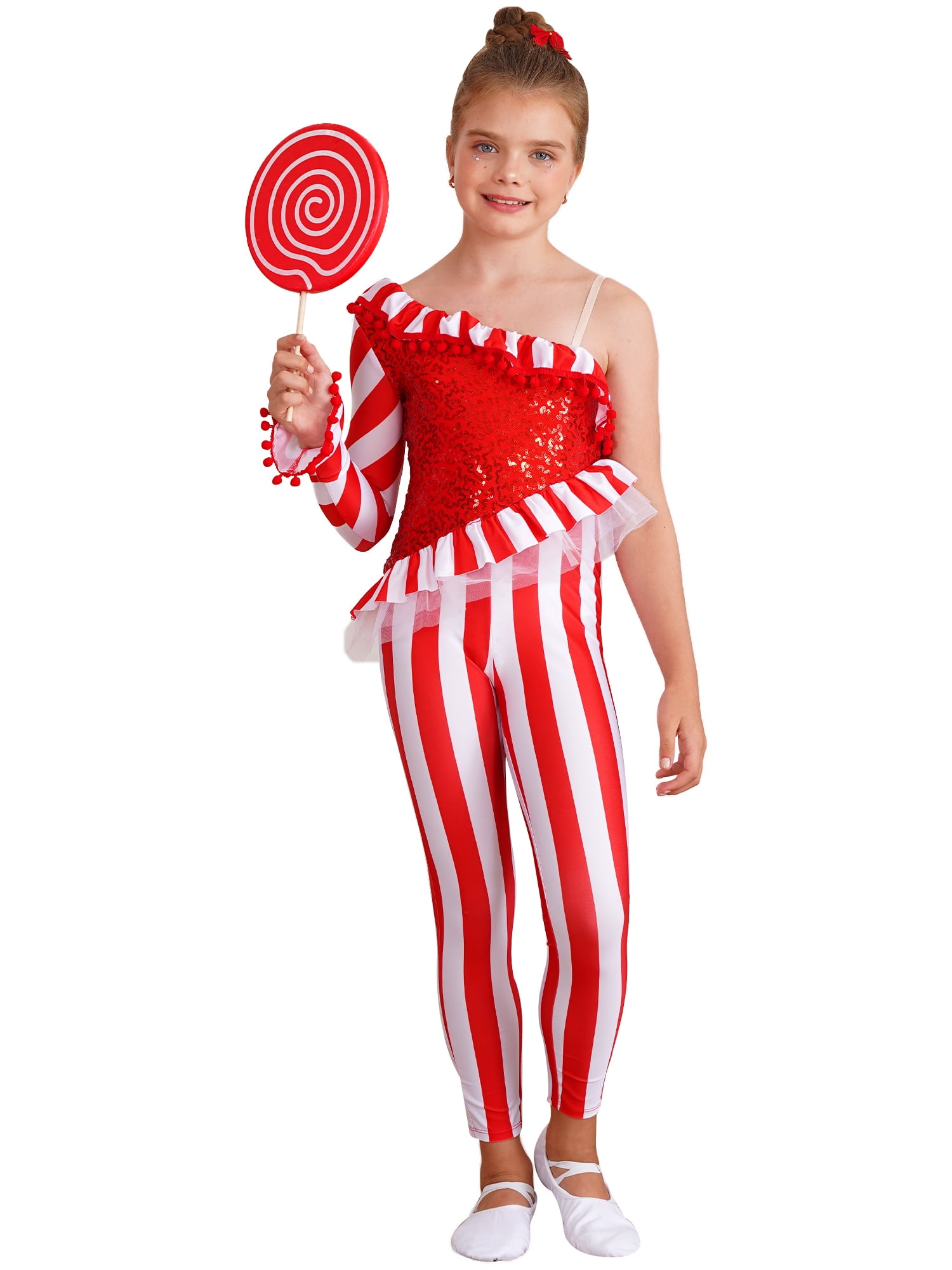 ZDHoor Girls Christmas Candy Cane Striped Sequins Dance Unitard ...