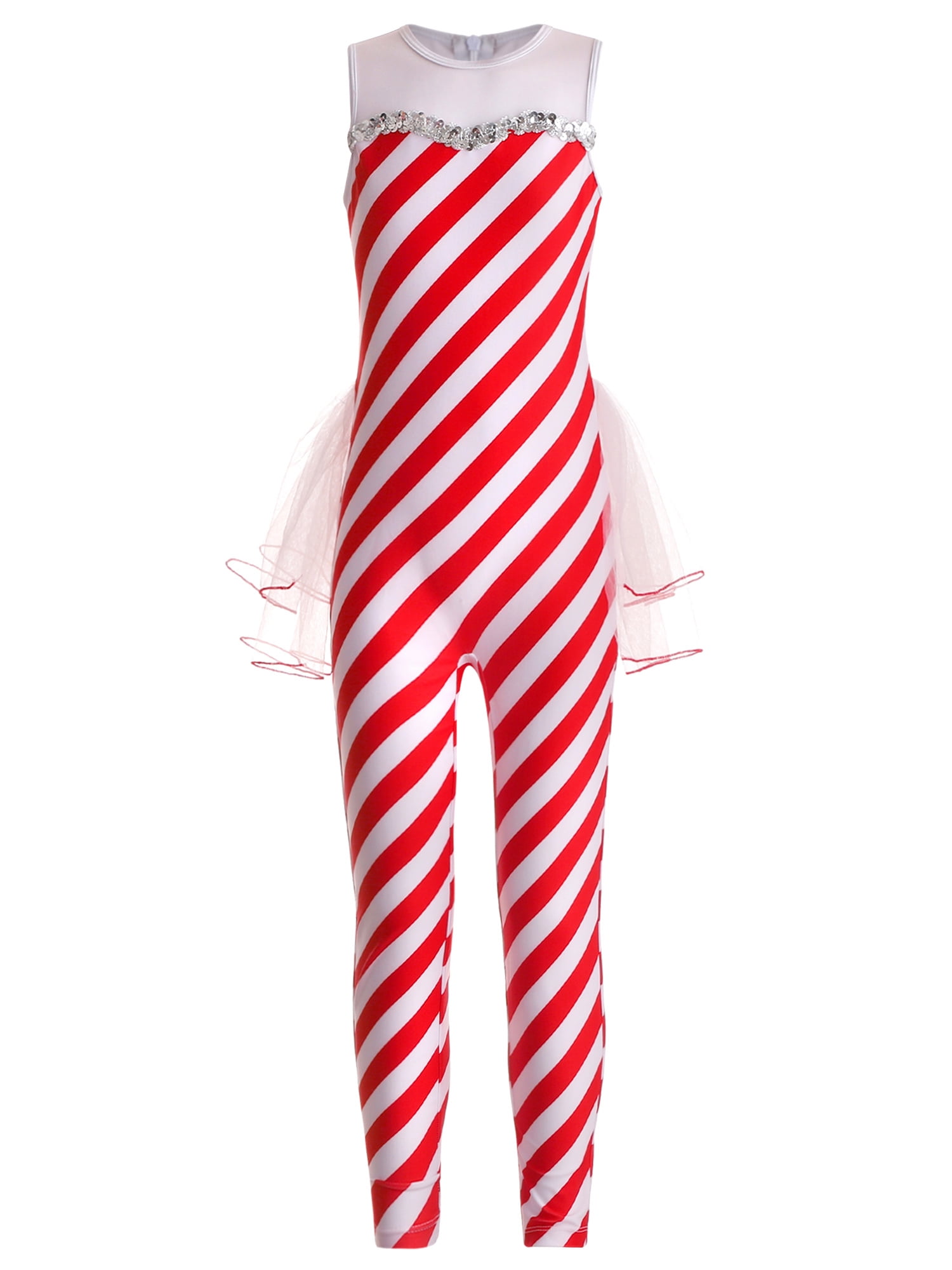 ZDHoor Girls Christmas Candy Cane Striped Sequins Dance Unitard ...