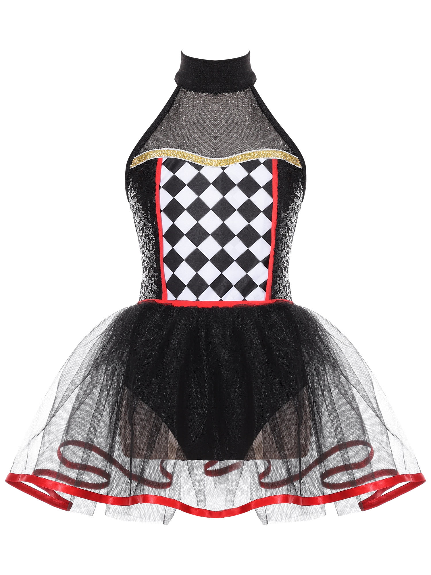 ZDHoor Girls Circus Doll Clown Cosplay Costume Sleeveless Checkerboard ...
