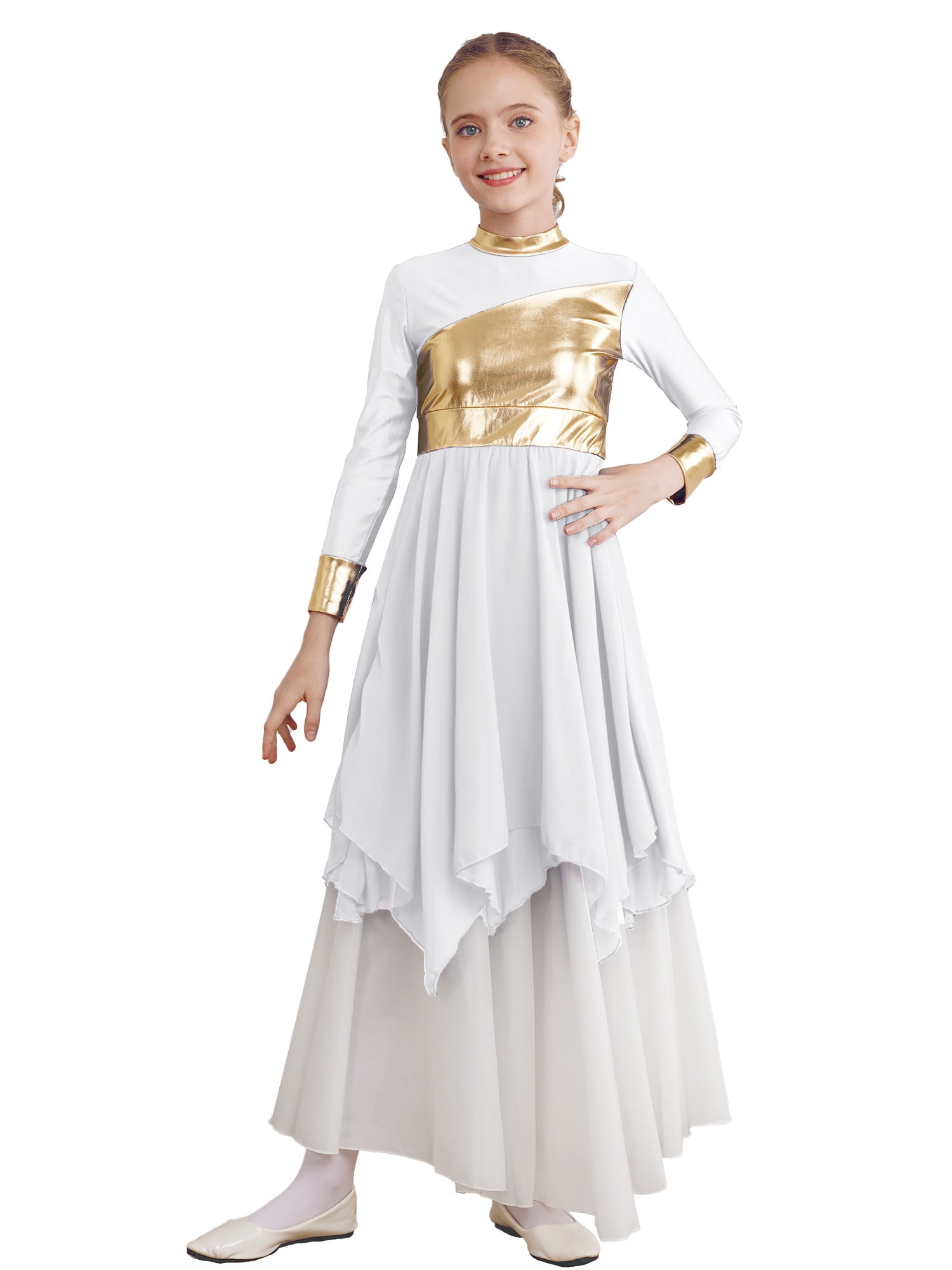 ZDHoor Girls Color Block Long Sleeve Liturgical Praise Dance Dress ...