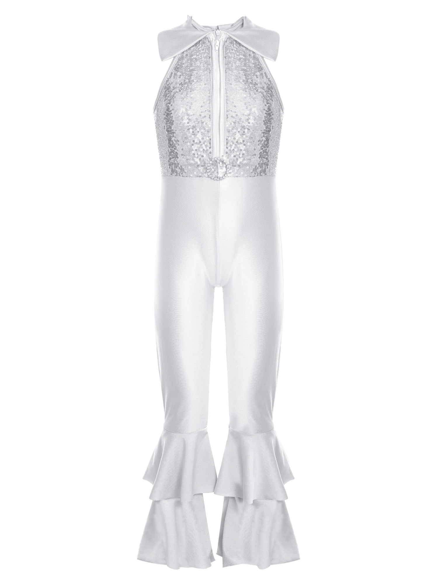 ZDHoor Girls Full Body Tank Unitard Shiny Sequins Dance Leotard with ...