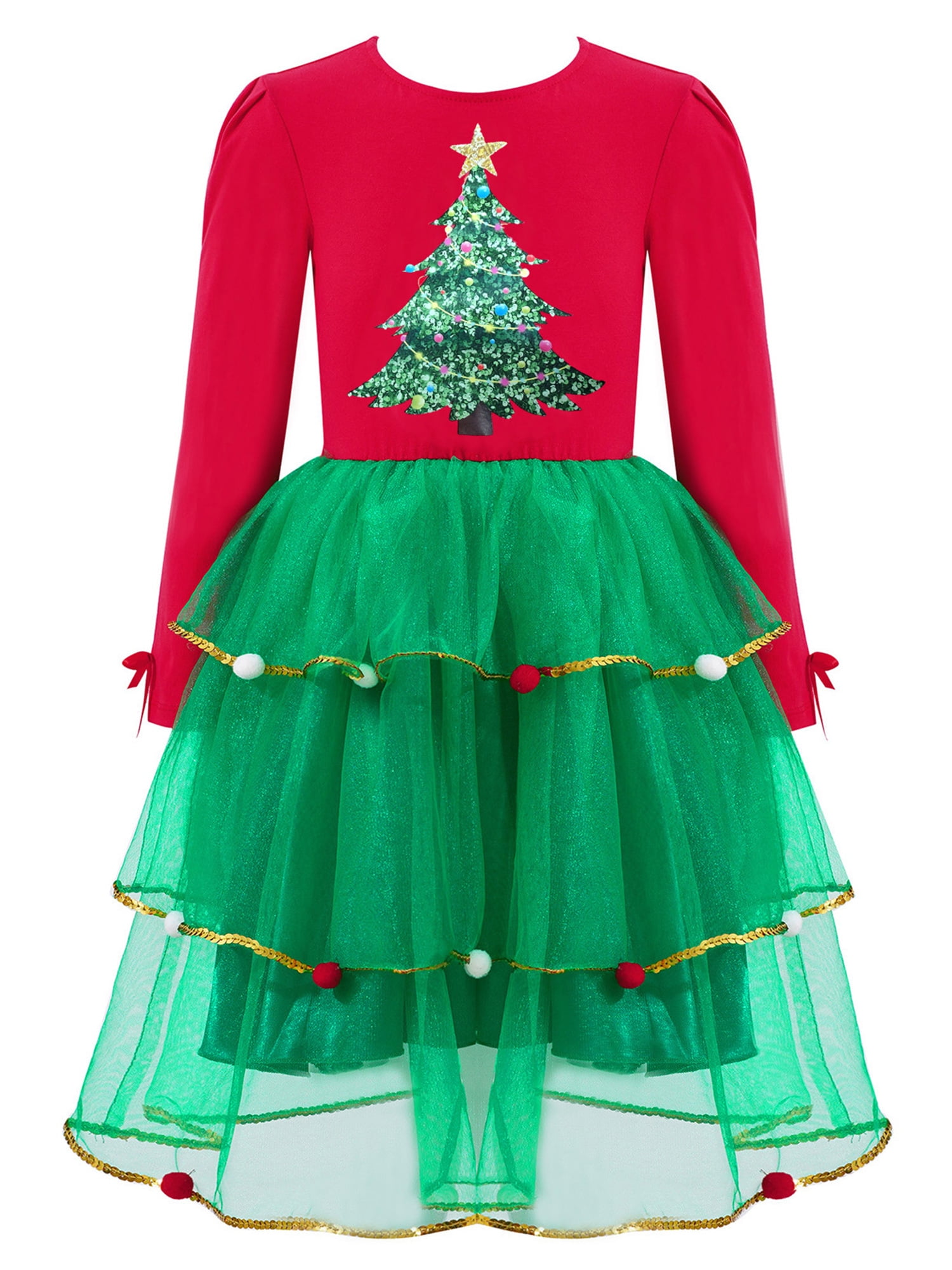 ZDHoor Girls Holiday Christmas Tutu Dress Santa Princess Long Sleeve ...