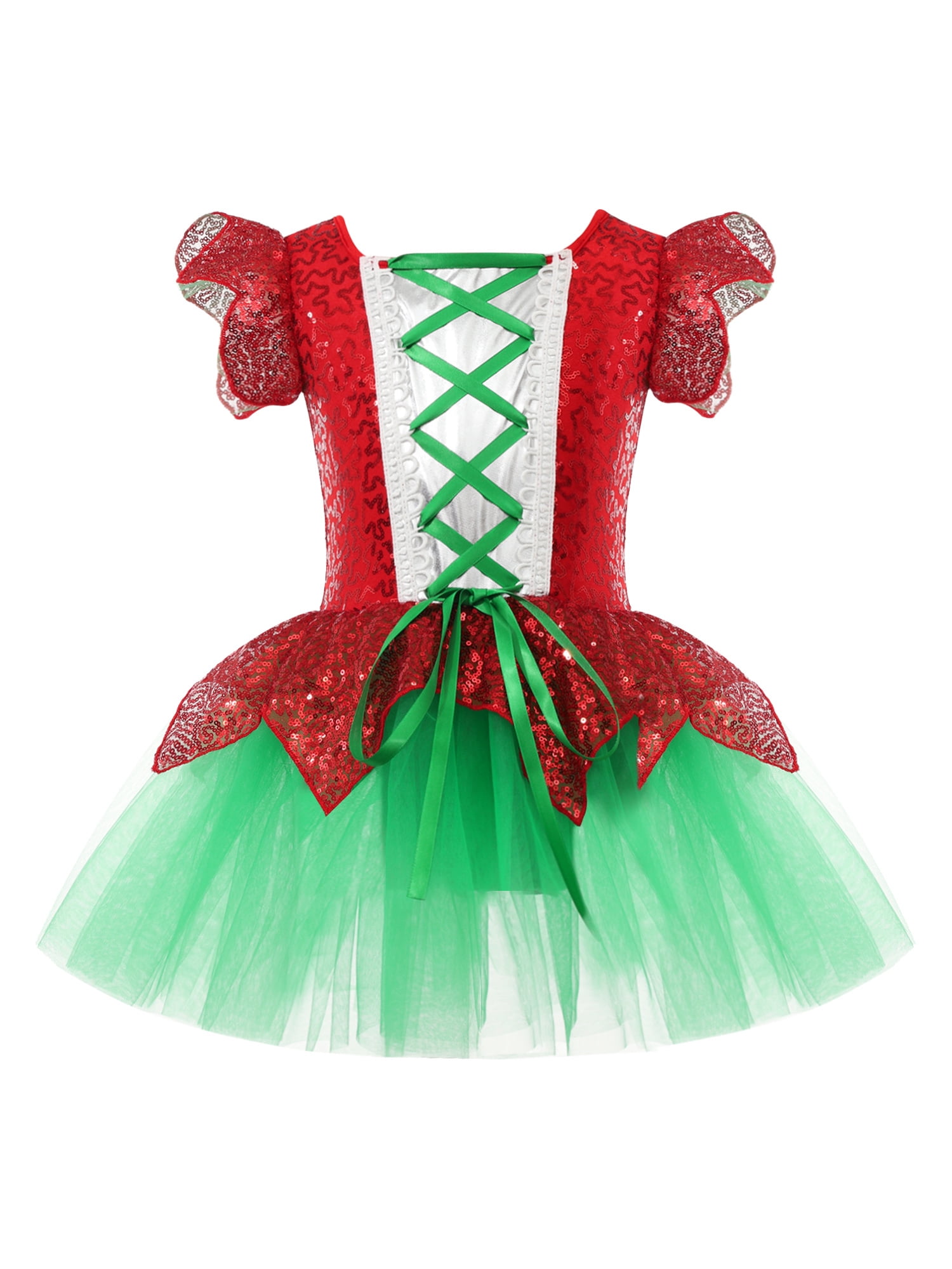 ZDHoor Girls Lace-Up Shiny Sequins Tutu Dress Leotard with Flutter ...