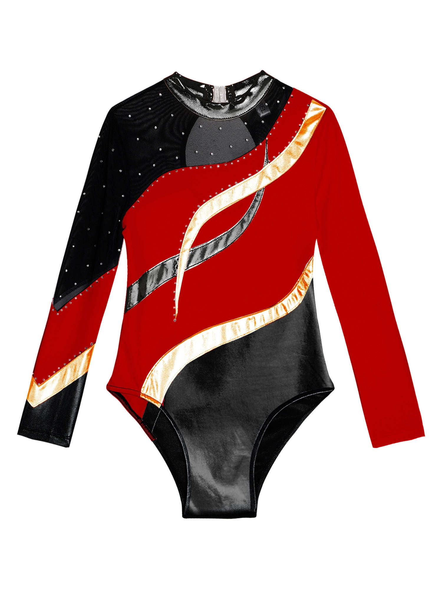 ZDHoor Girls Long Sleeve Shiny Patchwork Athletic Dance Gymnastic ...