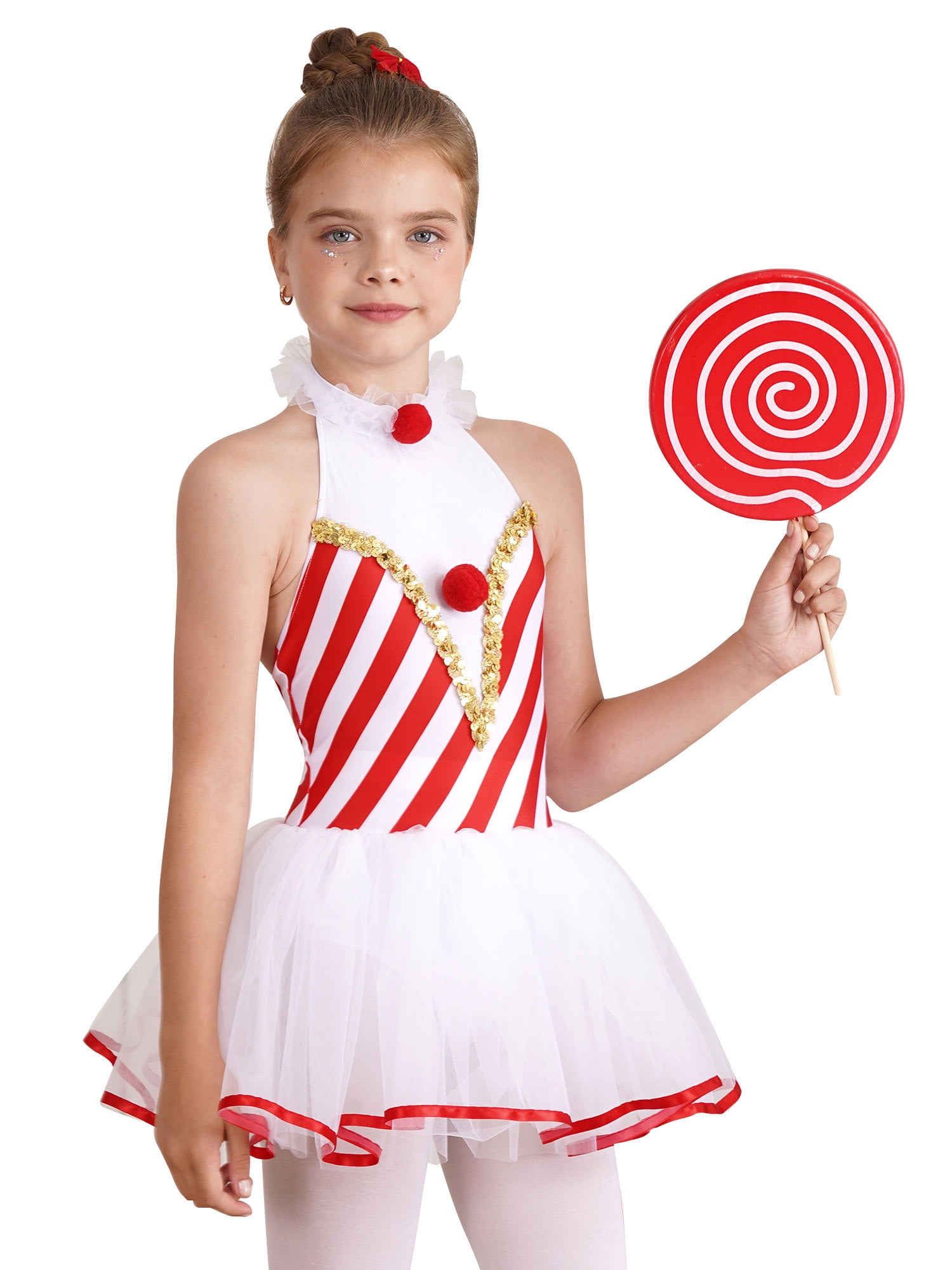 ZDHoor Girls Miss Santa Christmas Candy Cane Costume Sequins Ballet ...