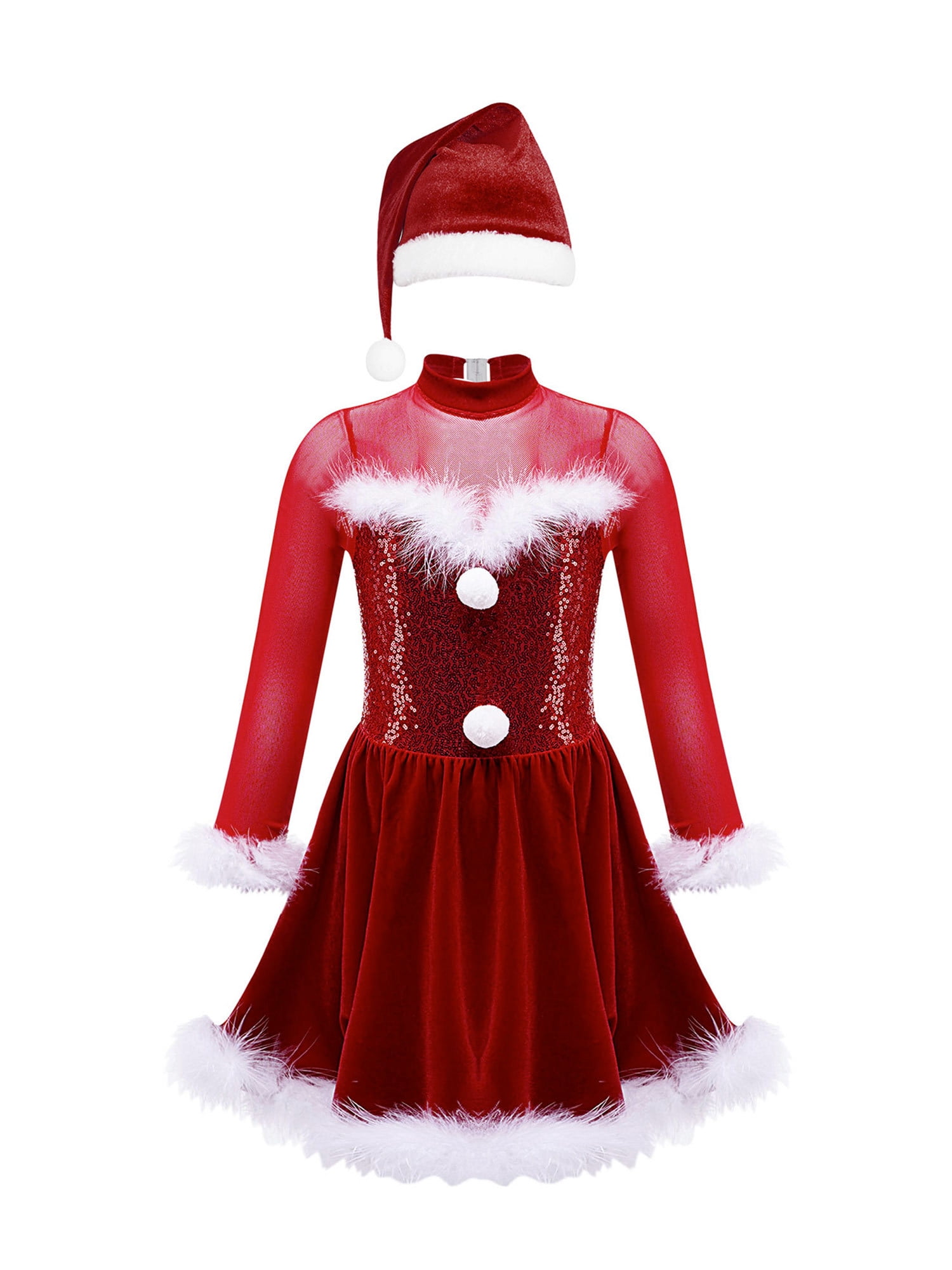 ZDHoor Girls Miss Santa Costume Christmas Theme Party Velvet Long ...