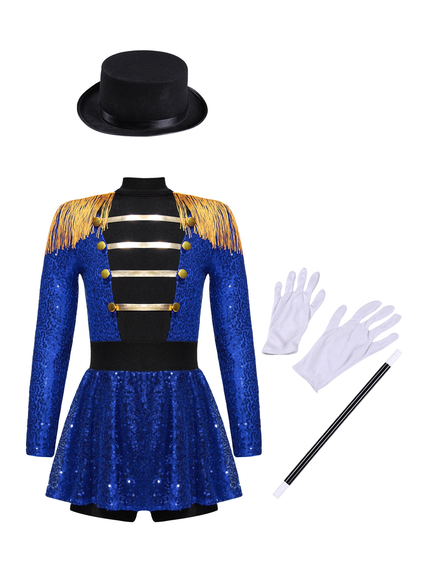 ZDHoor Girls Ringmaster Circus Magician Costume Sequin Long Sleeve ...