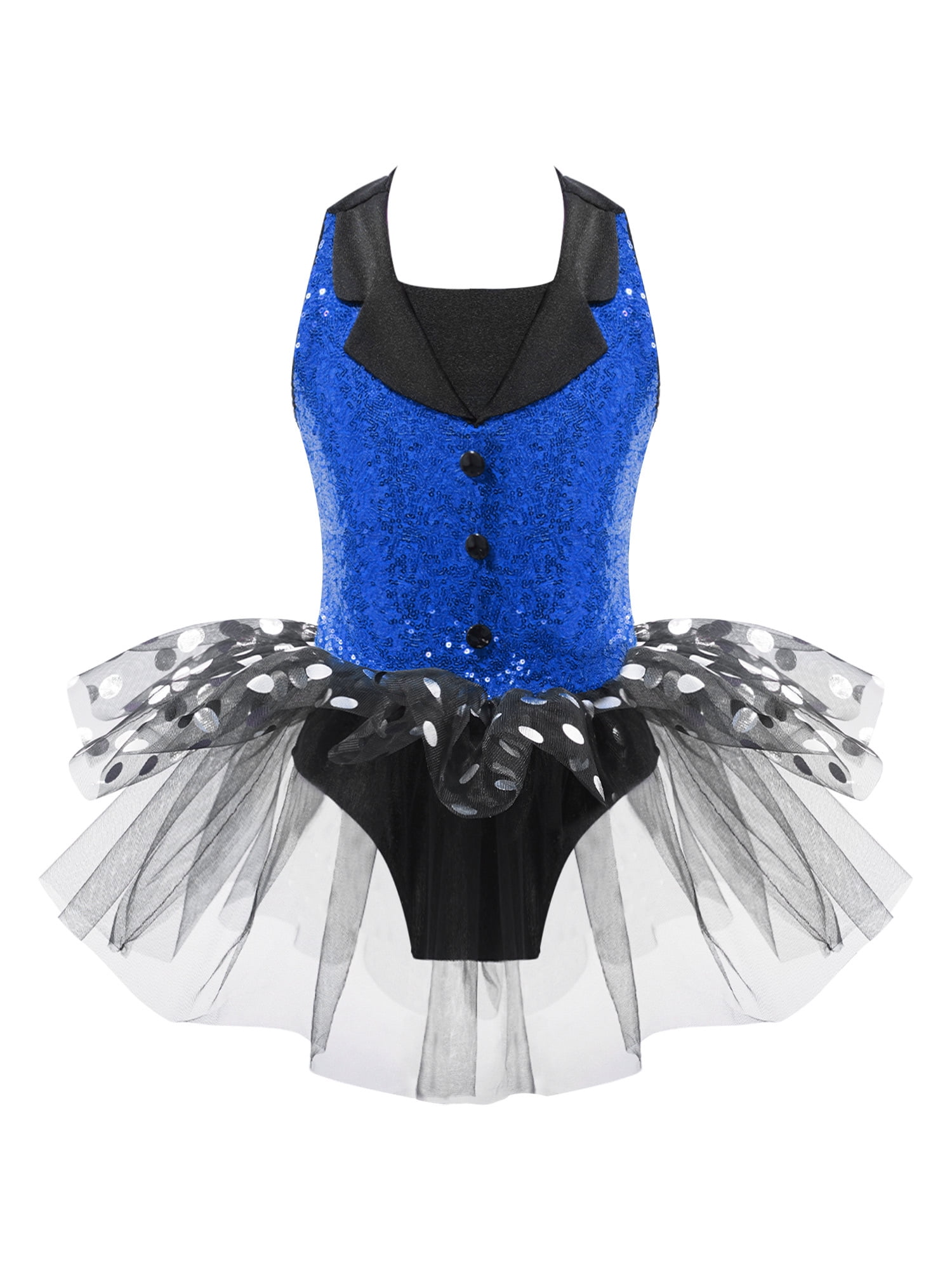 ZDHoor Girls Shinny Sequins Sleeveless Tuxedo Leotard Tutu Skirt Jazz ...
